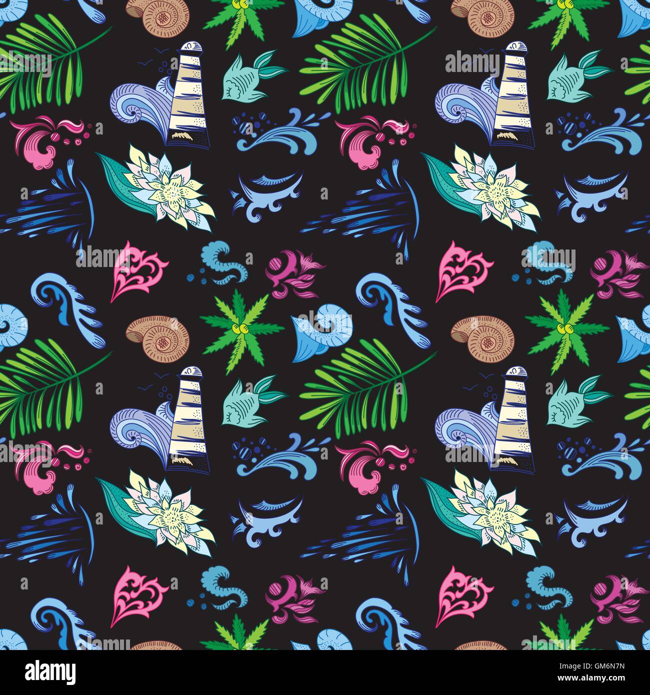 Tropical Vector Pattern on Black Stock Vector Image & Art - Alamy