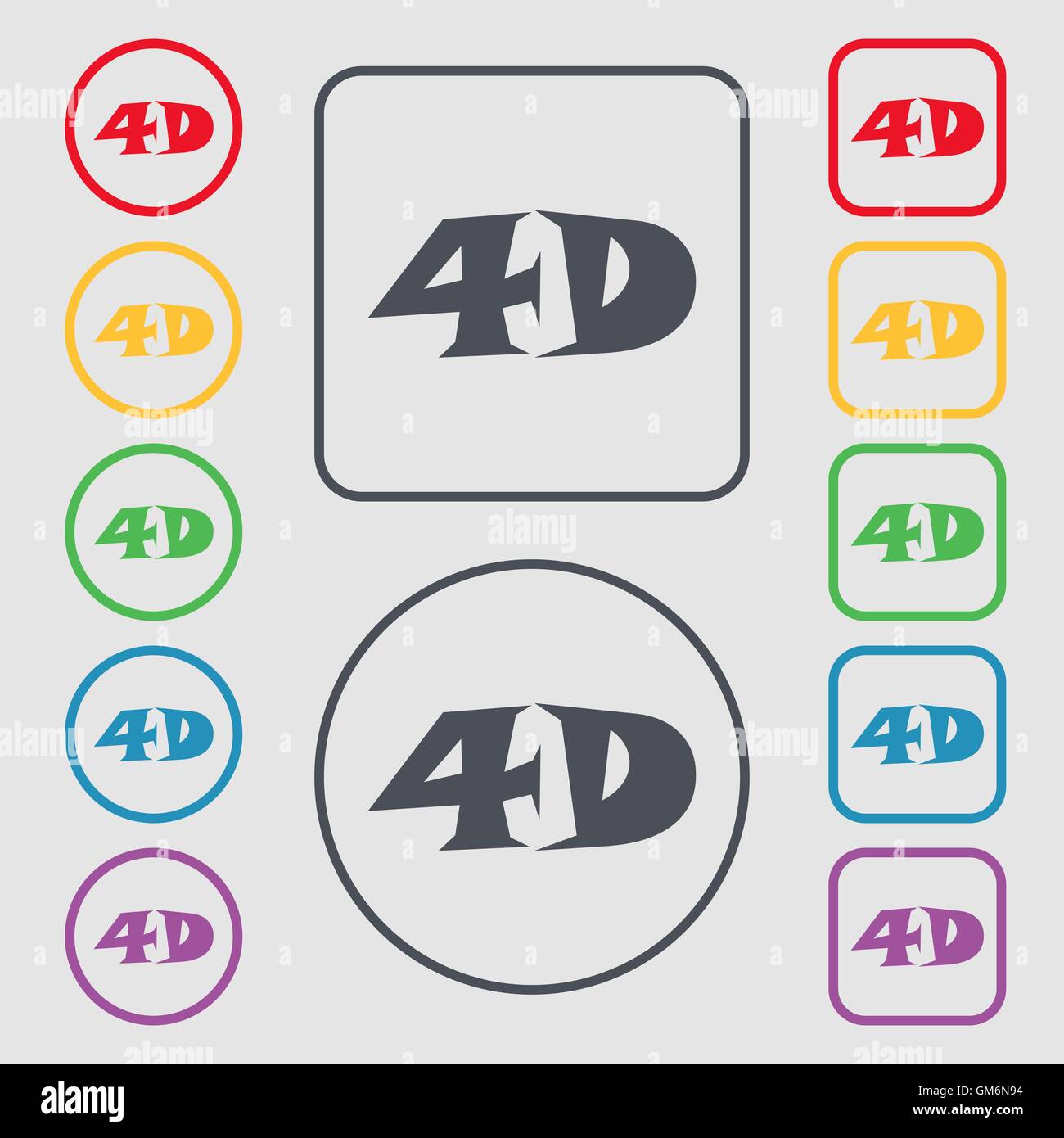 4D sign icon. 4D-New technology symbol. Symbols on the Round and square ...