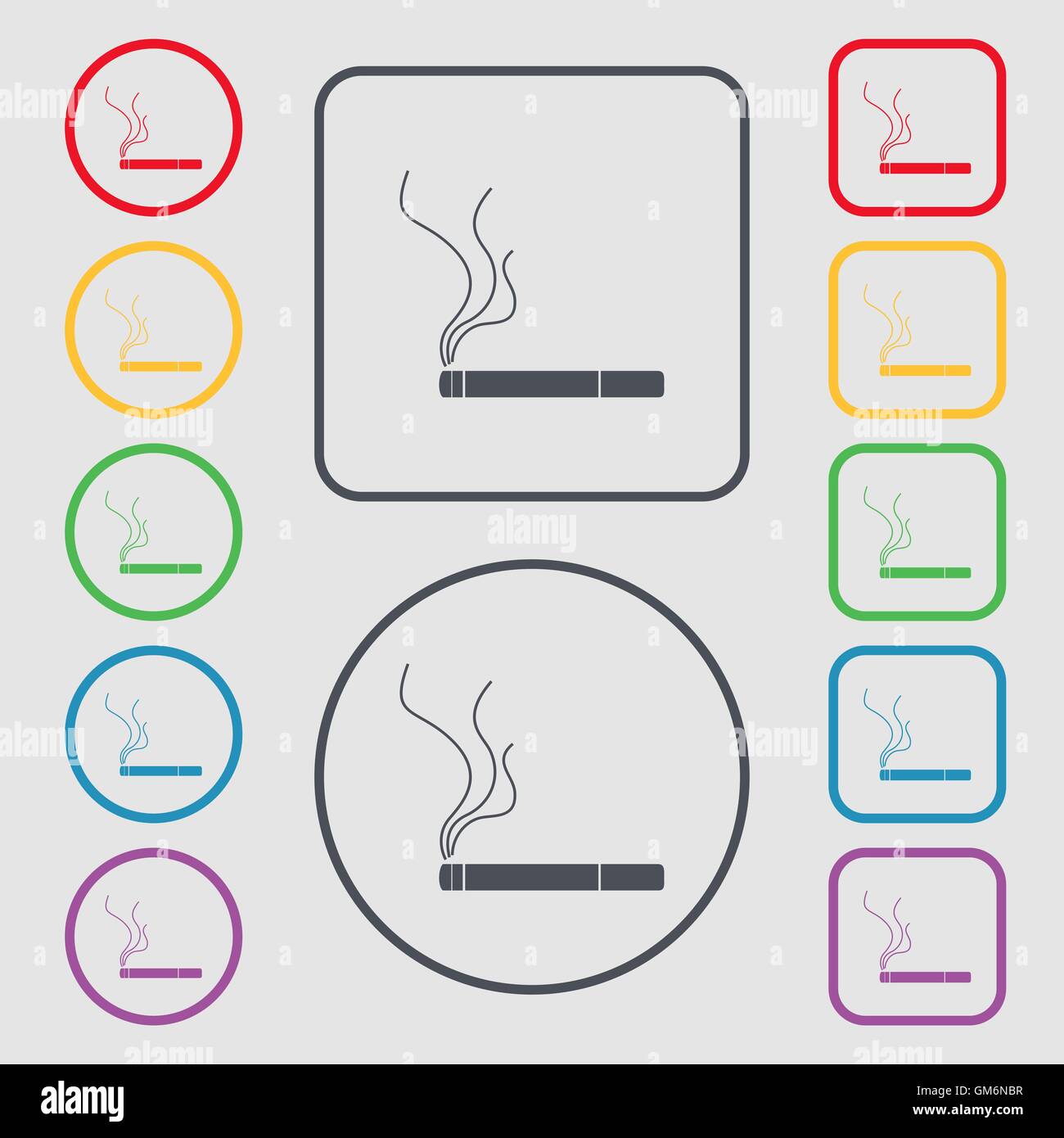 Smoking sign icon. Cigarette symbol. Symbols on the Round and square ...