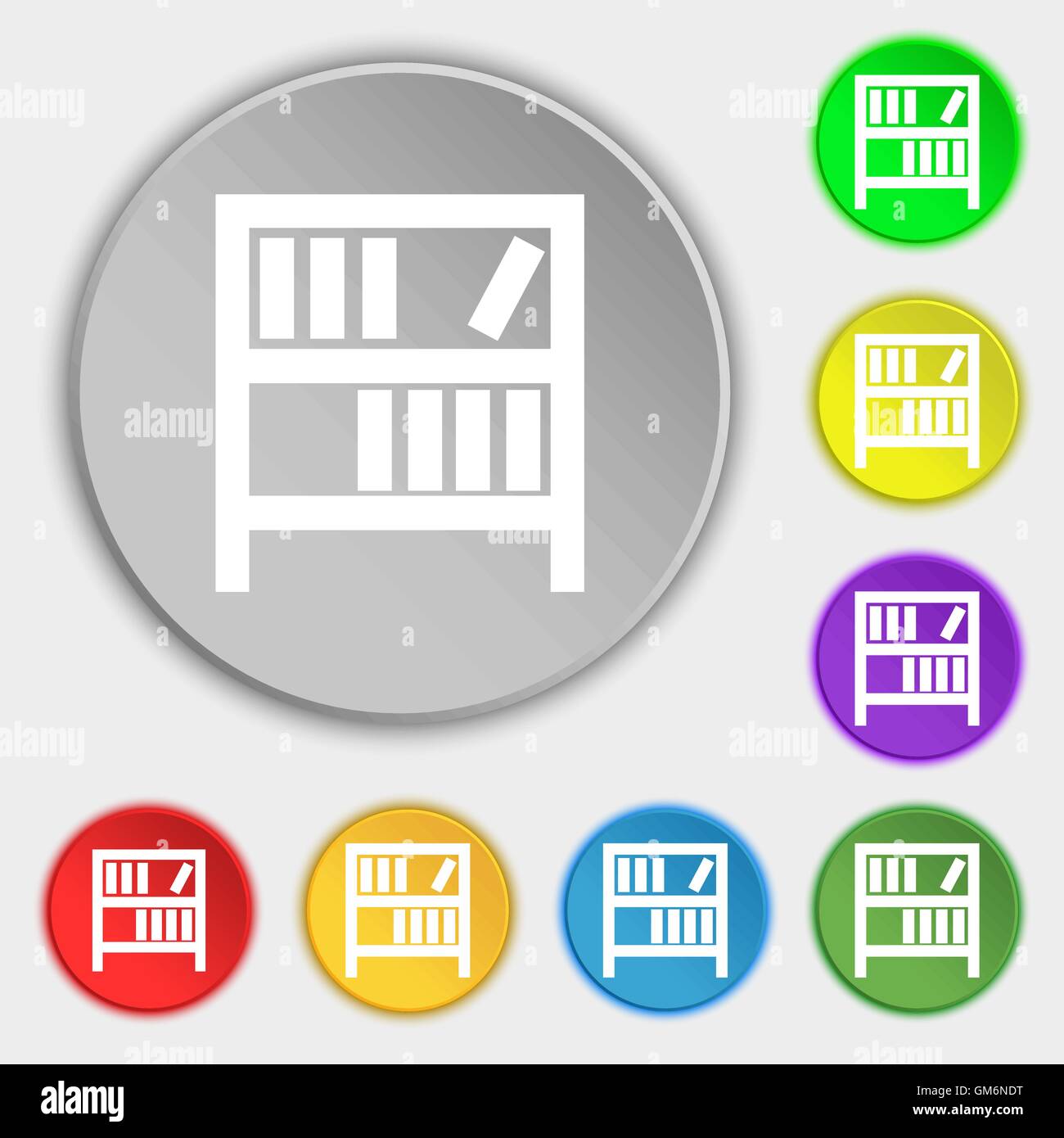 Bookshelf icon sign. Symbols on eight flat buttons. Vector Stock Vector ...