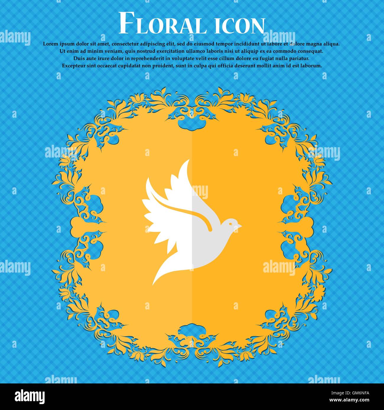 Dove. Floral flat design on a blue abstract background with place for ...