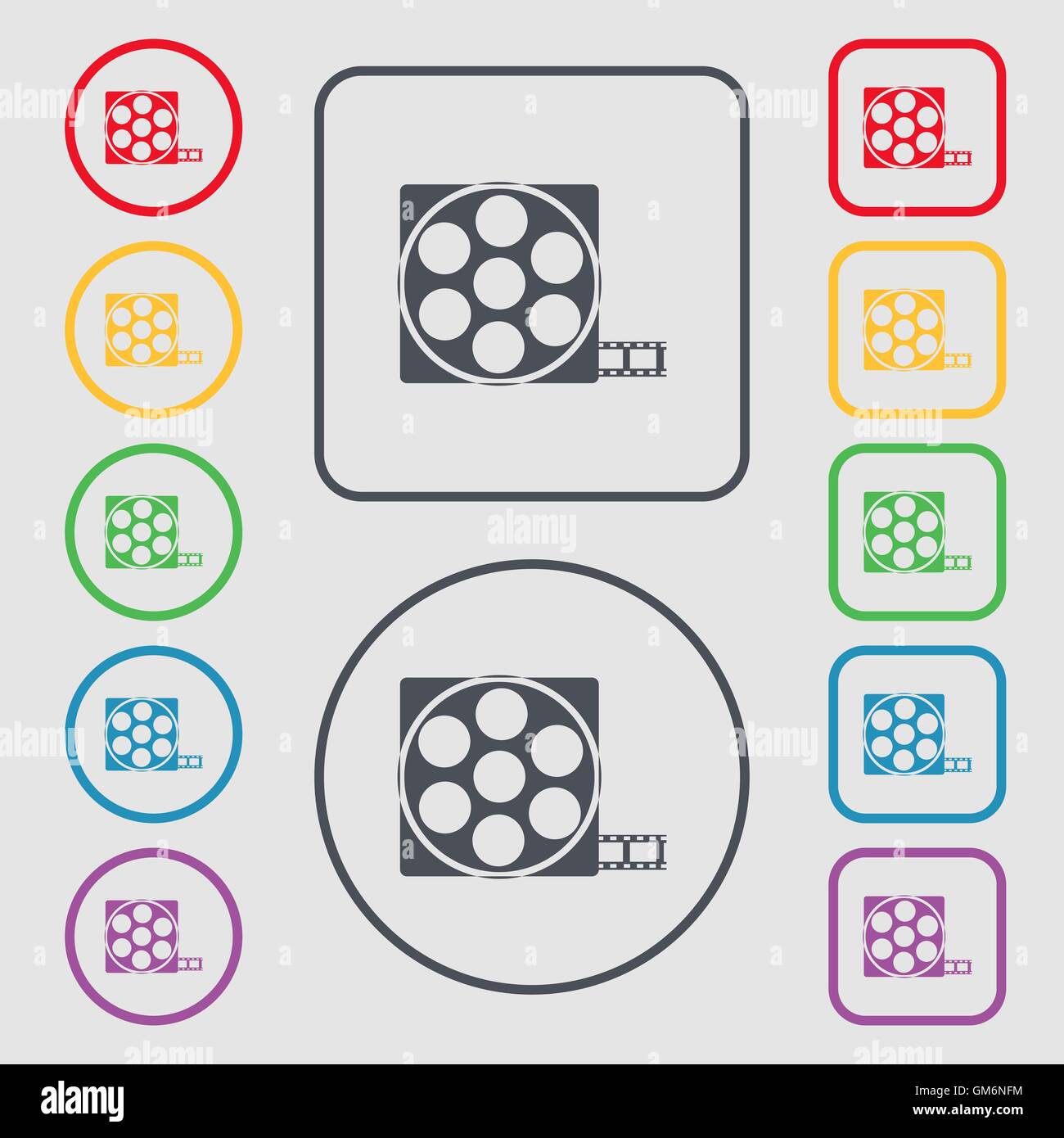 Video sign icon. frame symbol. Symbols on the Round and square buttons ...