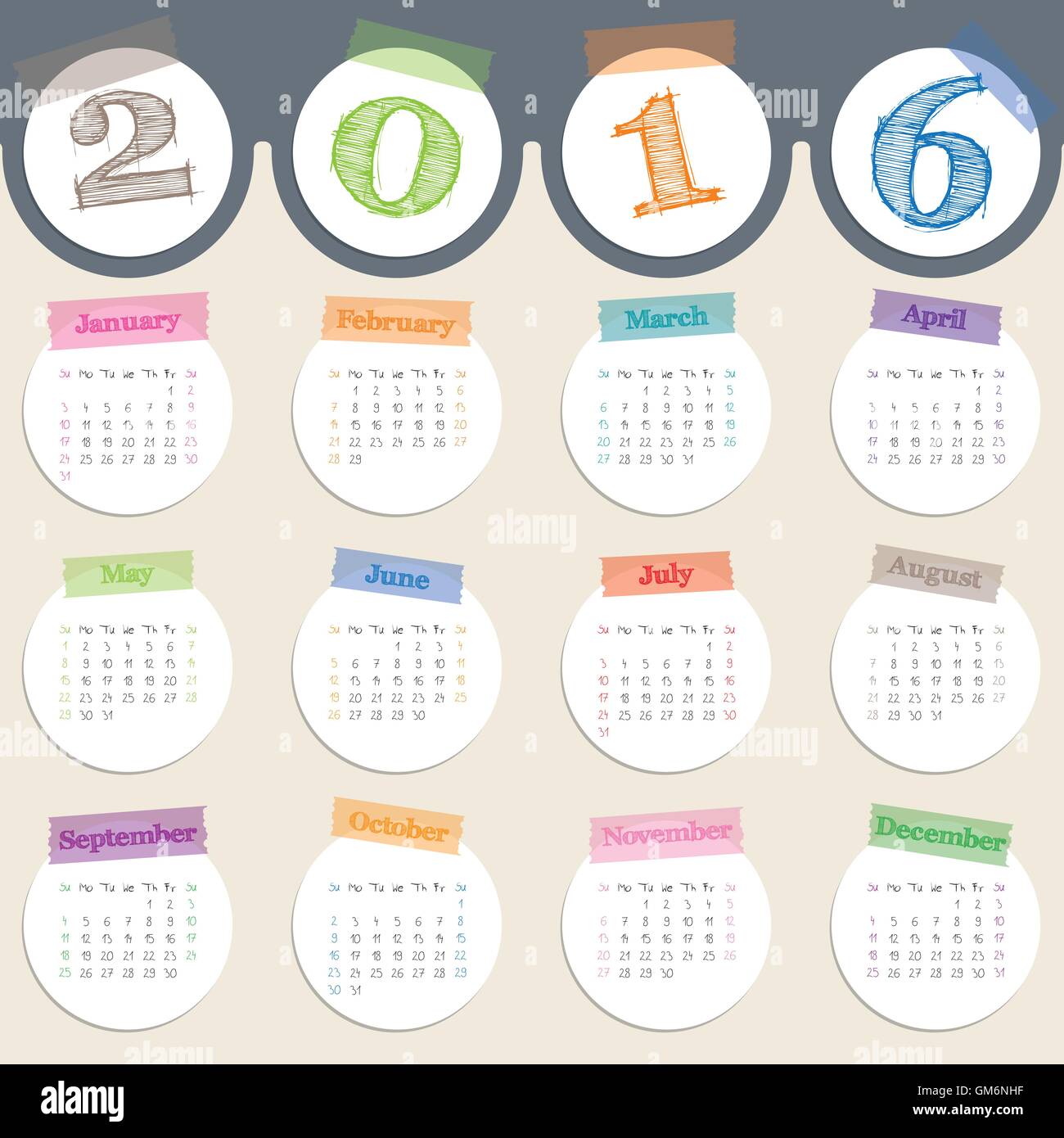 Fancy calendar with color tapes for 2016 Stock Vector Image & Art - Alamy