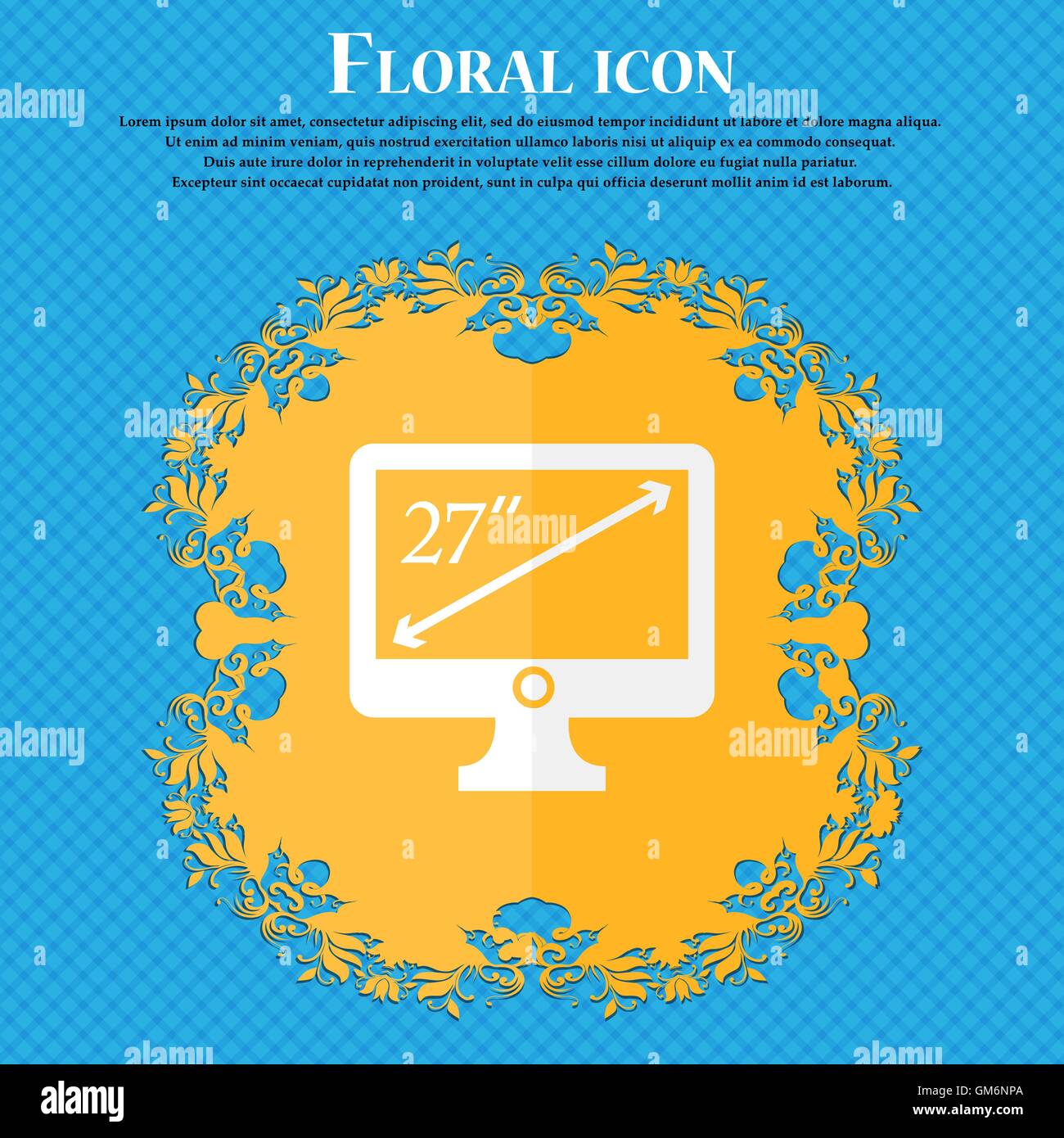 diagonal of the monitor 27 inches icon sign. Floral flat design on a ...