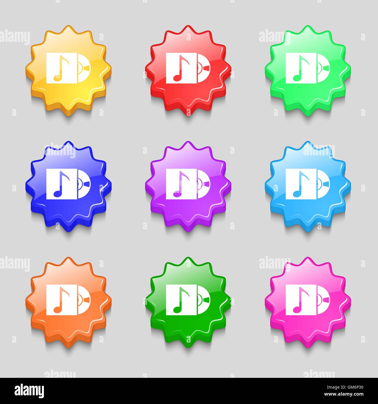 cd player icon sign. Symbols on nine wavy colourful buttons. Vector ...