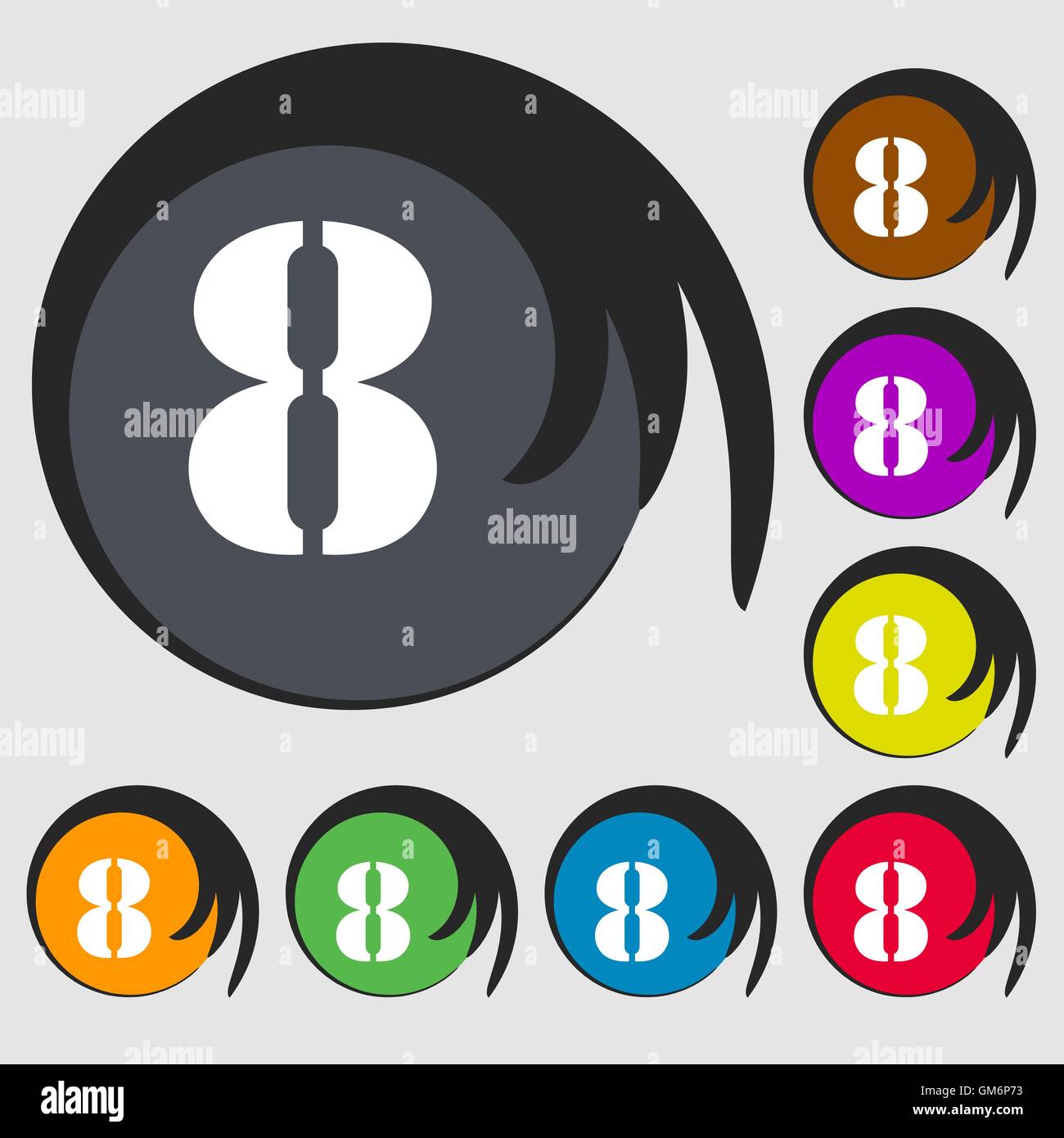 number Eight icon sign. Symbols on eight colored buttons. Vector Stock ...