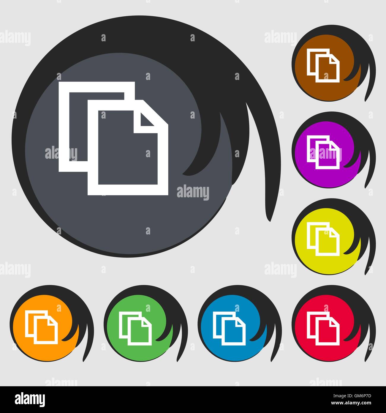Edit document sign icon. content button.. Symbols on eight colored ...