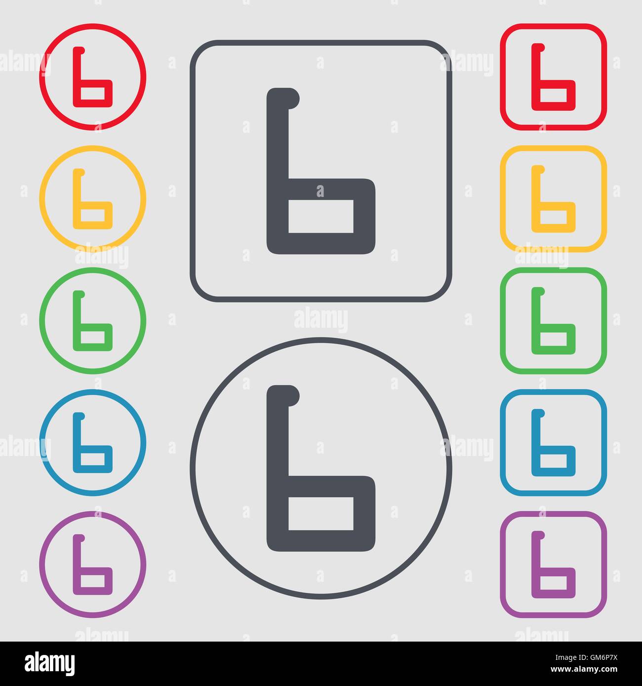 number six icon sign. Symbols on the Round and square buttons with ...