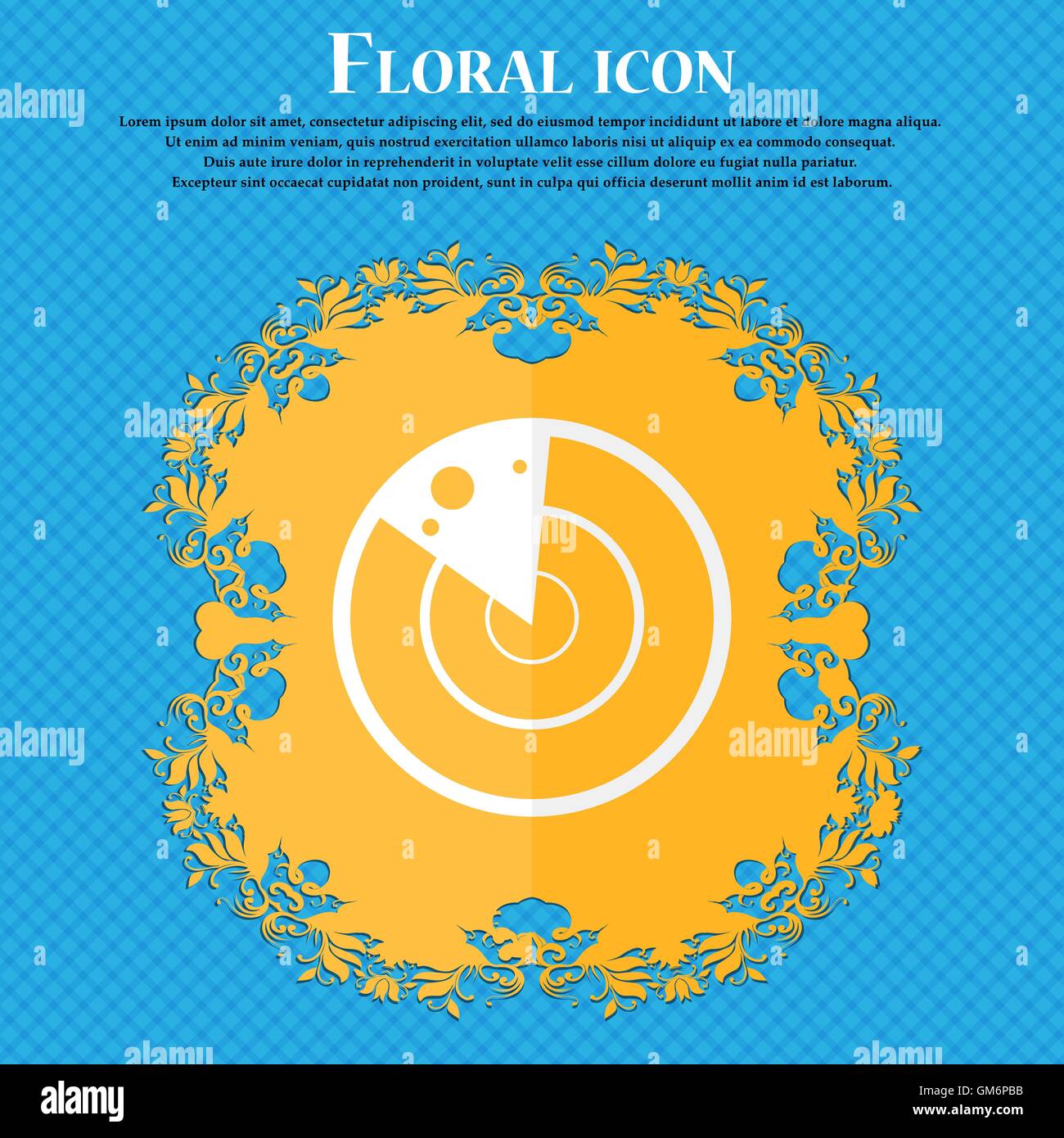 radar icon sign. Floral flat design on a blue abstract background with ...