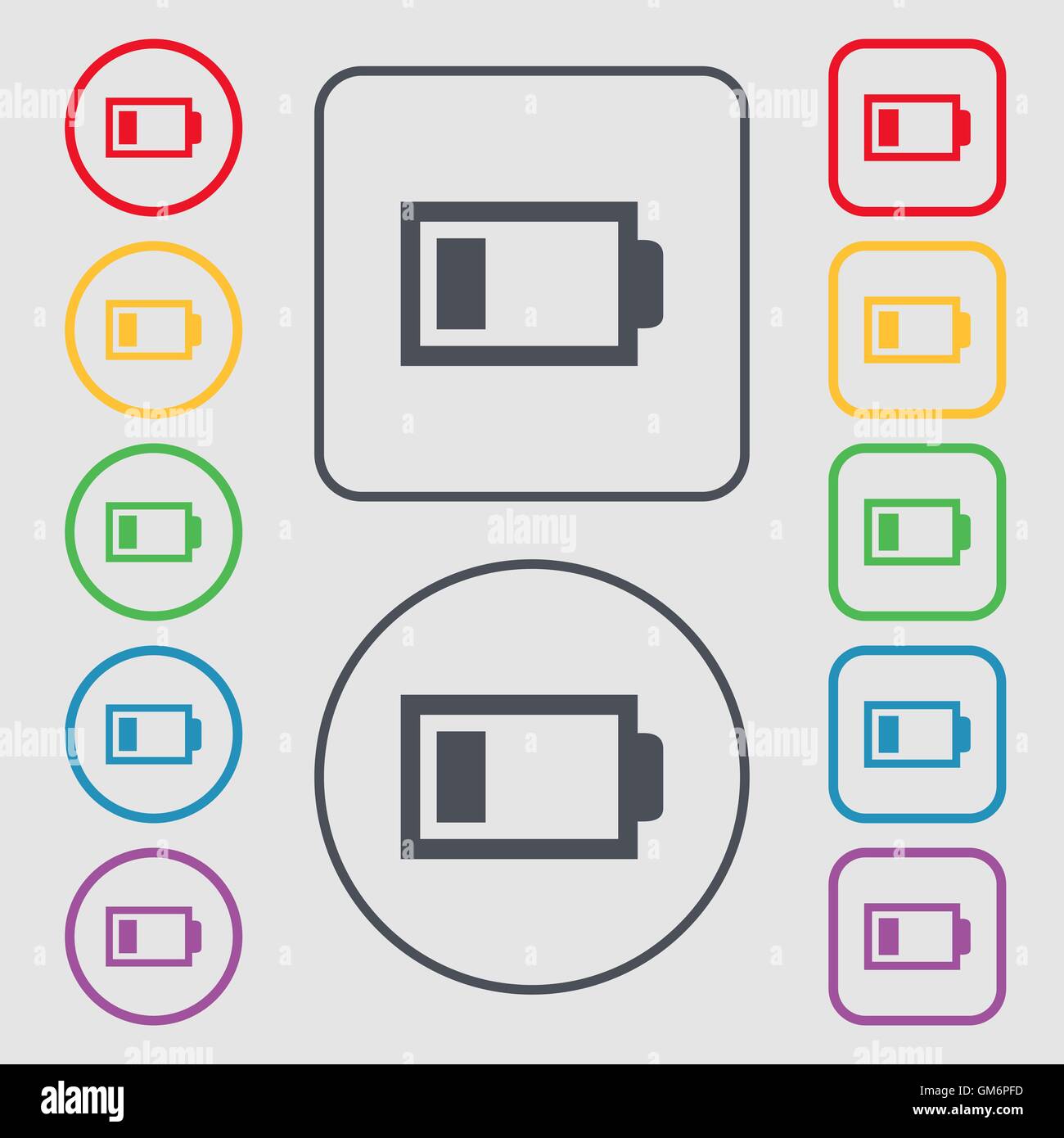 Battery low level sign icon. Electricity symbol. Symbols on the Round ...