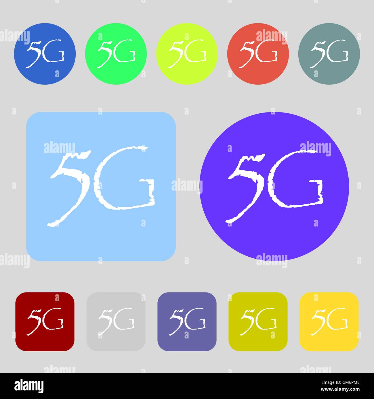 5G sign icon. Mobile telecommunications technology symbol. 12 colored ...