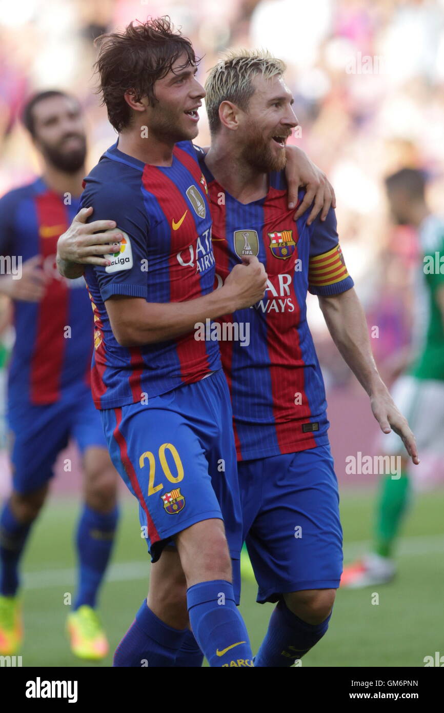 08/20/2016. Camp Nou, Barcelona, Spain. Lionel Messi goal celebration ...