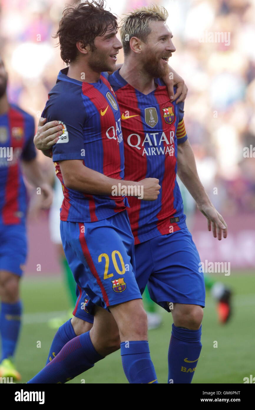 08/20/2016. Camp Nou, Barcelona, Spain. Lionel Messi goal celebration ...