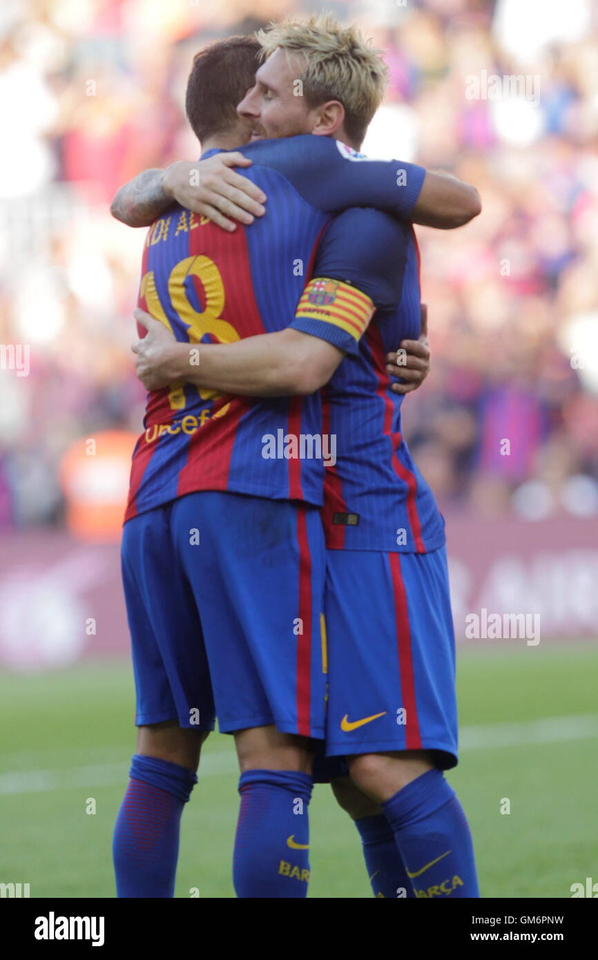 08/20/2016. Camp Nou, Barcelona, Spain. Lionel Messi goal celebration ...