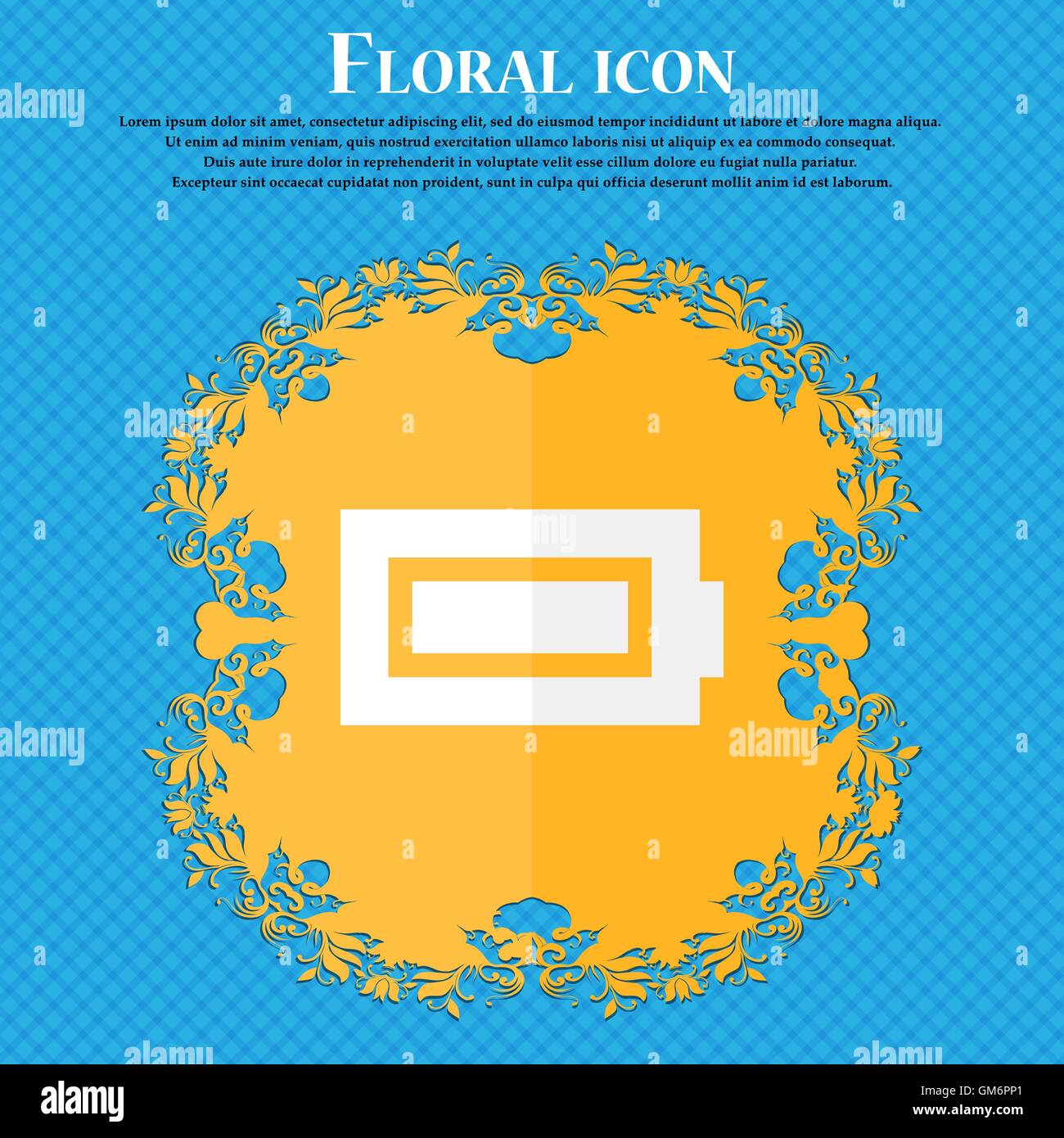 Battery fully charged . Floral flat design on a blue abstract ...