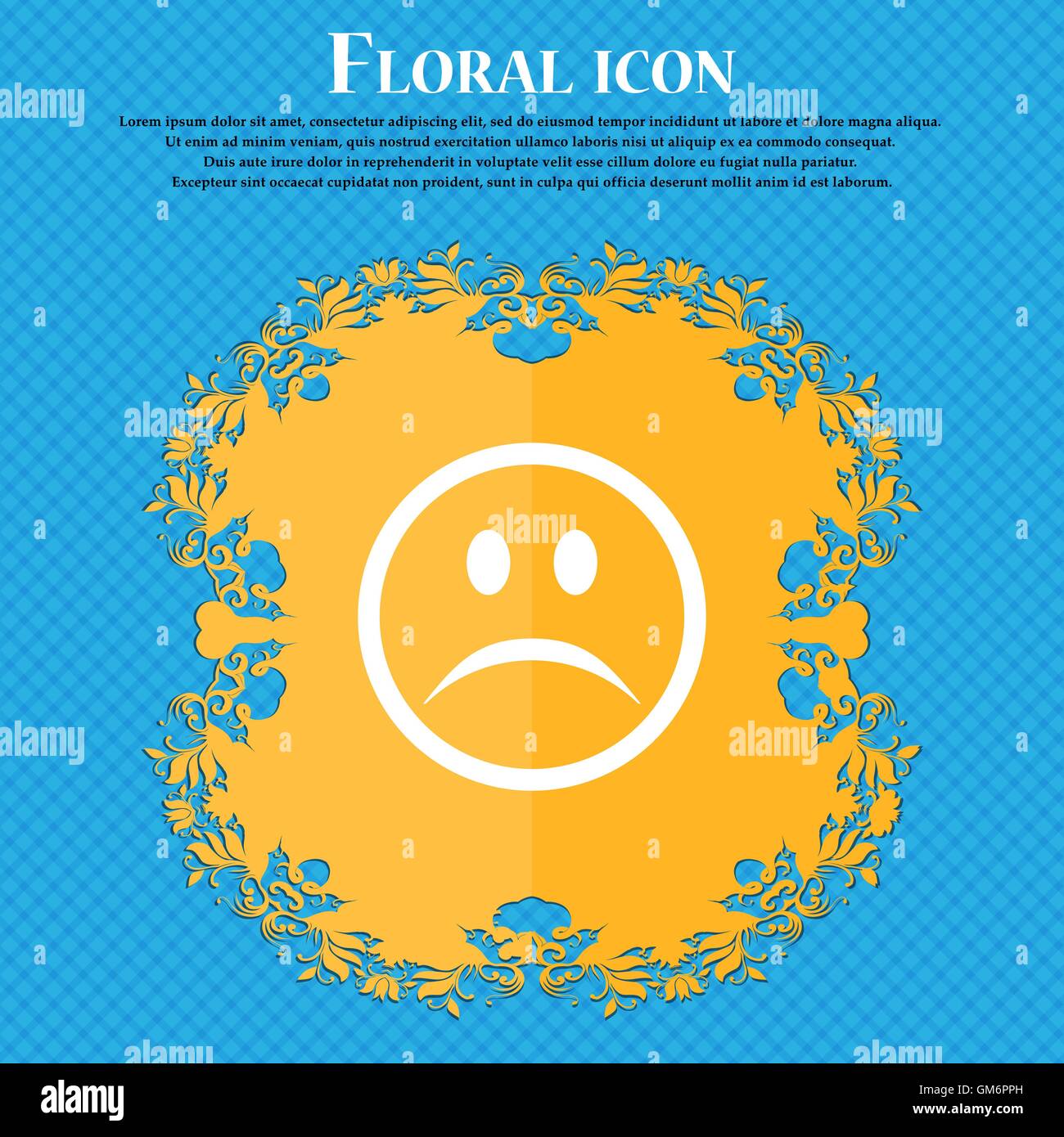 Sad face, Sadness depression . Floral flat design on a blue abstract ...
