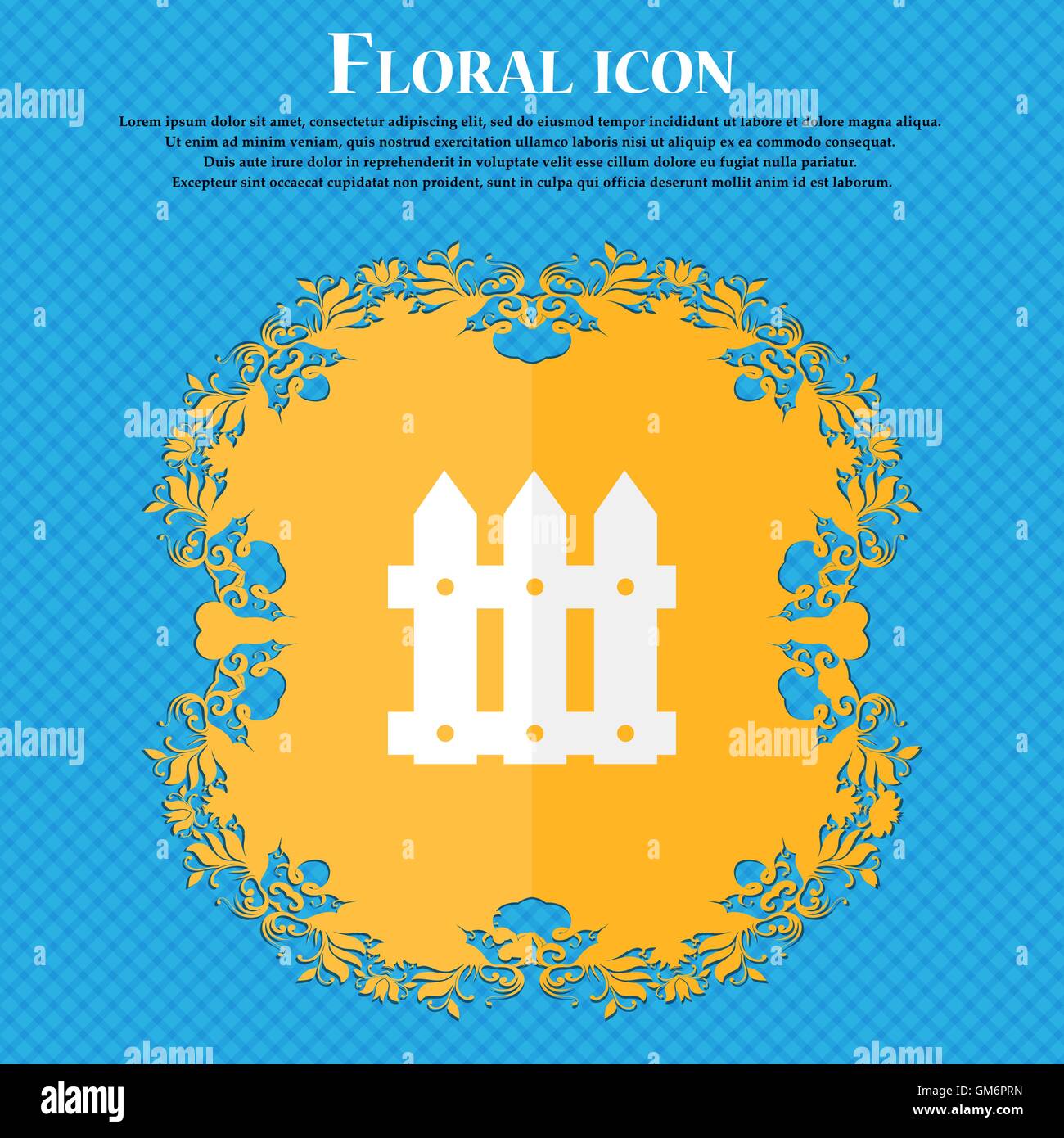 Fence icon sign. Floral flat design on a blue abstract background with ...