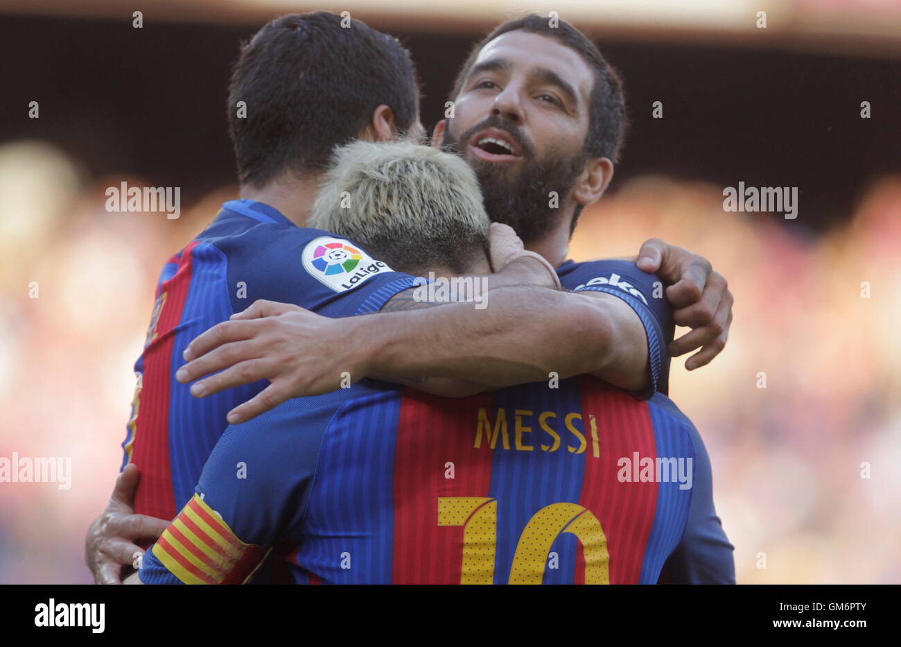 08/20/2016. Camp Nou, Barcelona, Spain. Lionel Messi goal celebration ...
