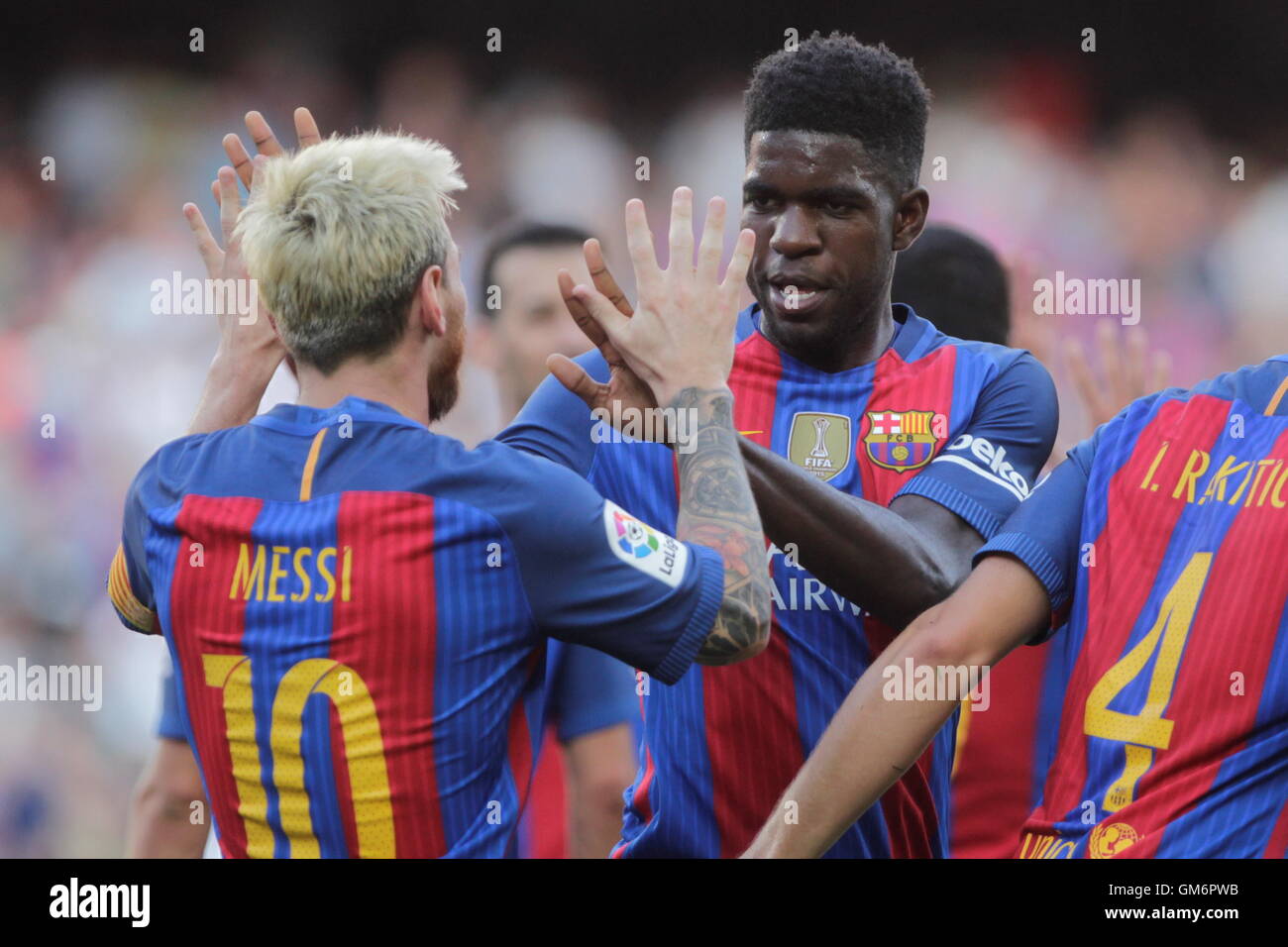 08/20/2016. Camp Nou, Barcelona, Spain. Lionel Messi goal celebration ...