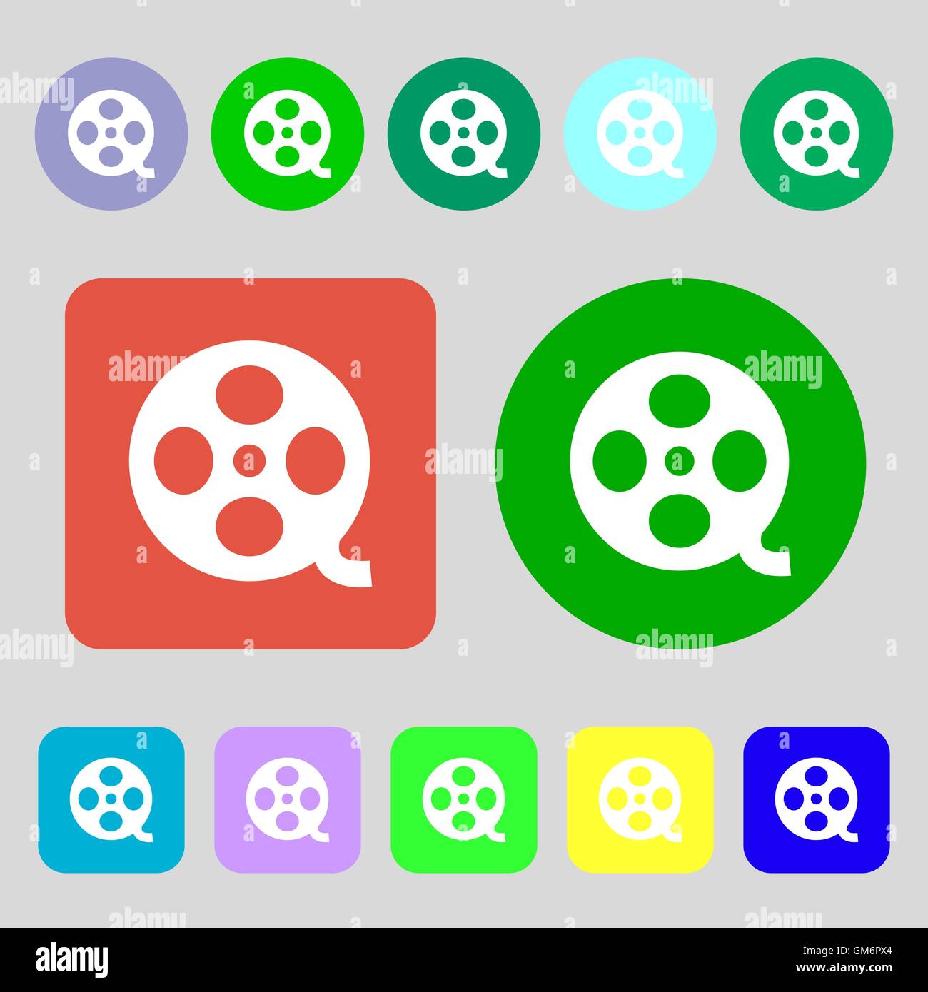 Video sign icon. frame symbol. 12 colored buttons. Flat design. Vector ...