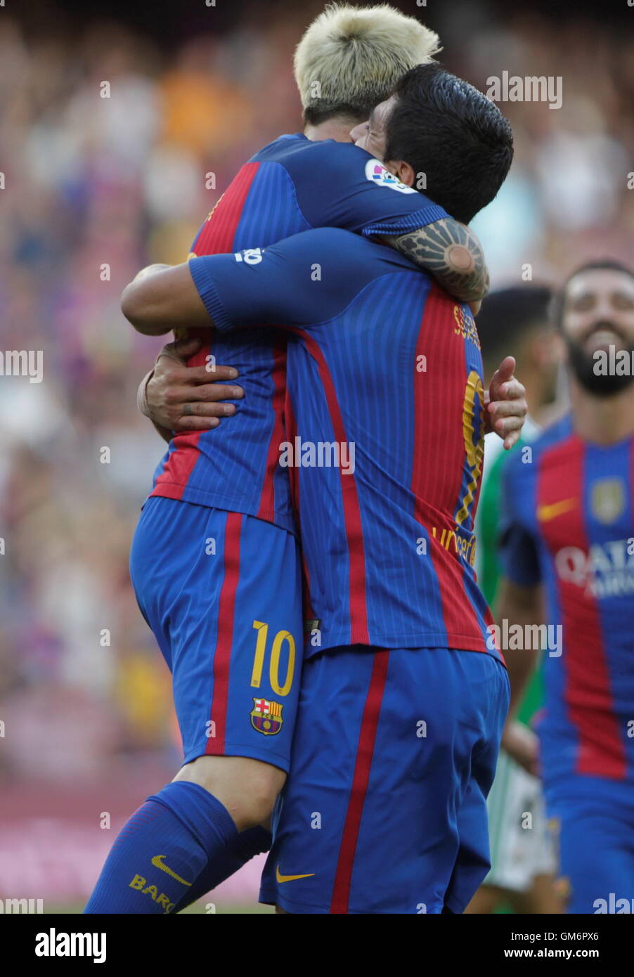 08/20/2016. Camp Nou, Barcelona, Spain. Lionel Messi goal celebration ...