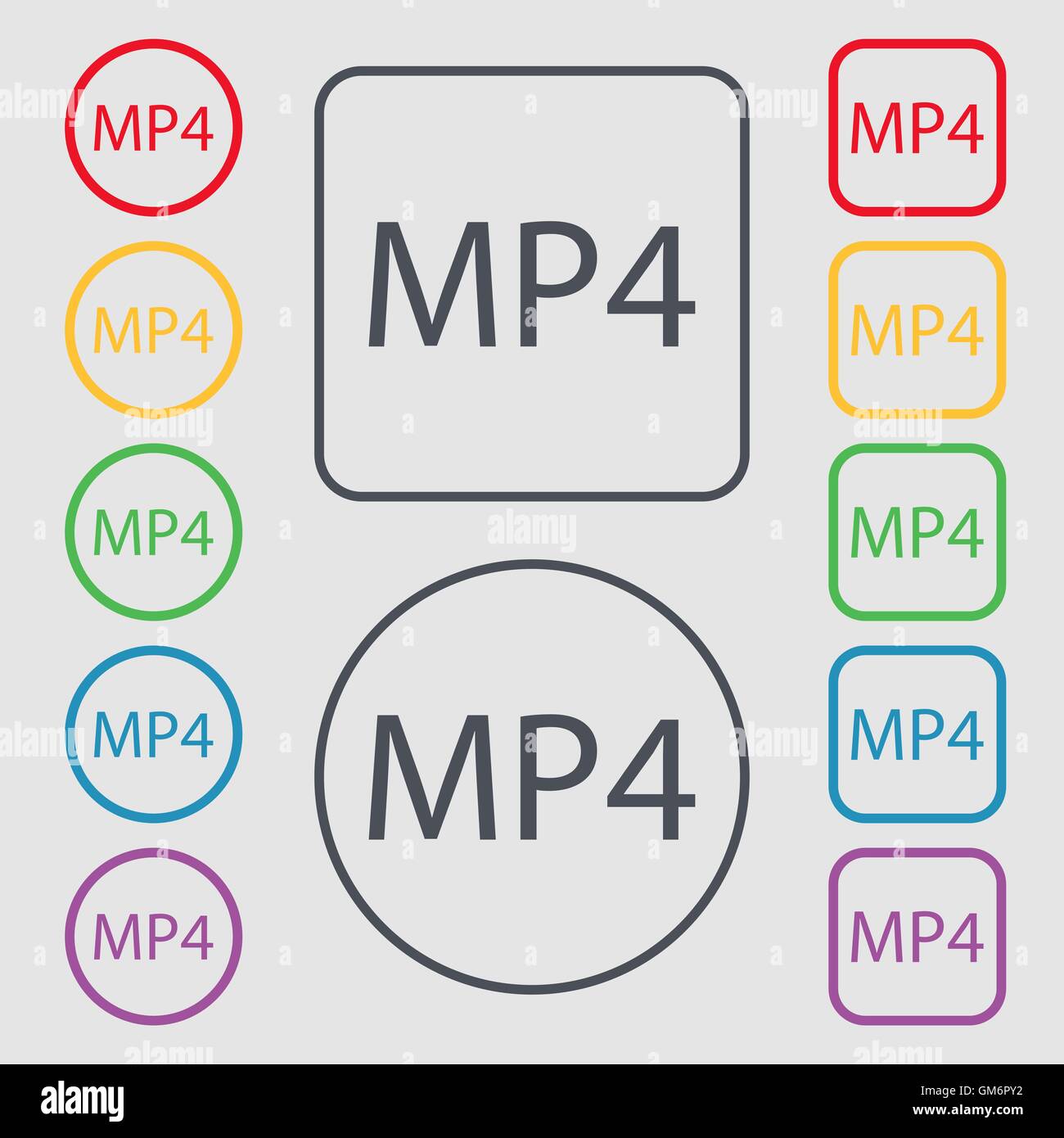 Mpeg4 video format sign icon. symbol. Symbols on the Round and square ...