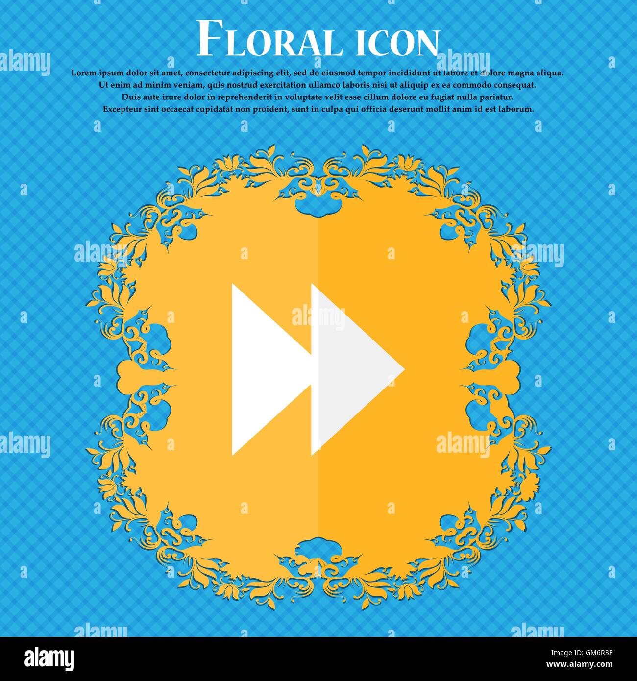 rewind . Floral flat design on a blue abstract background with place ...