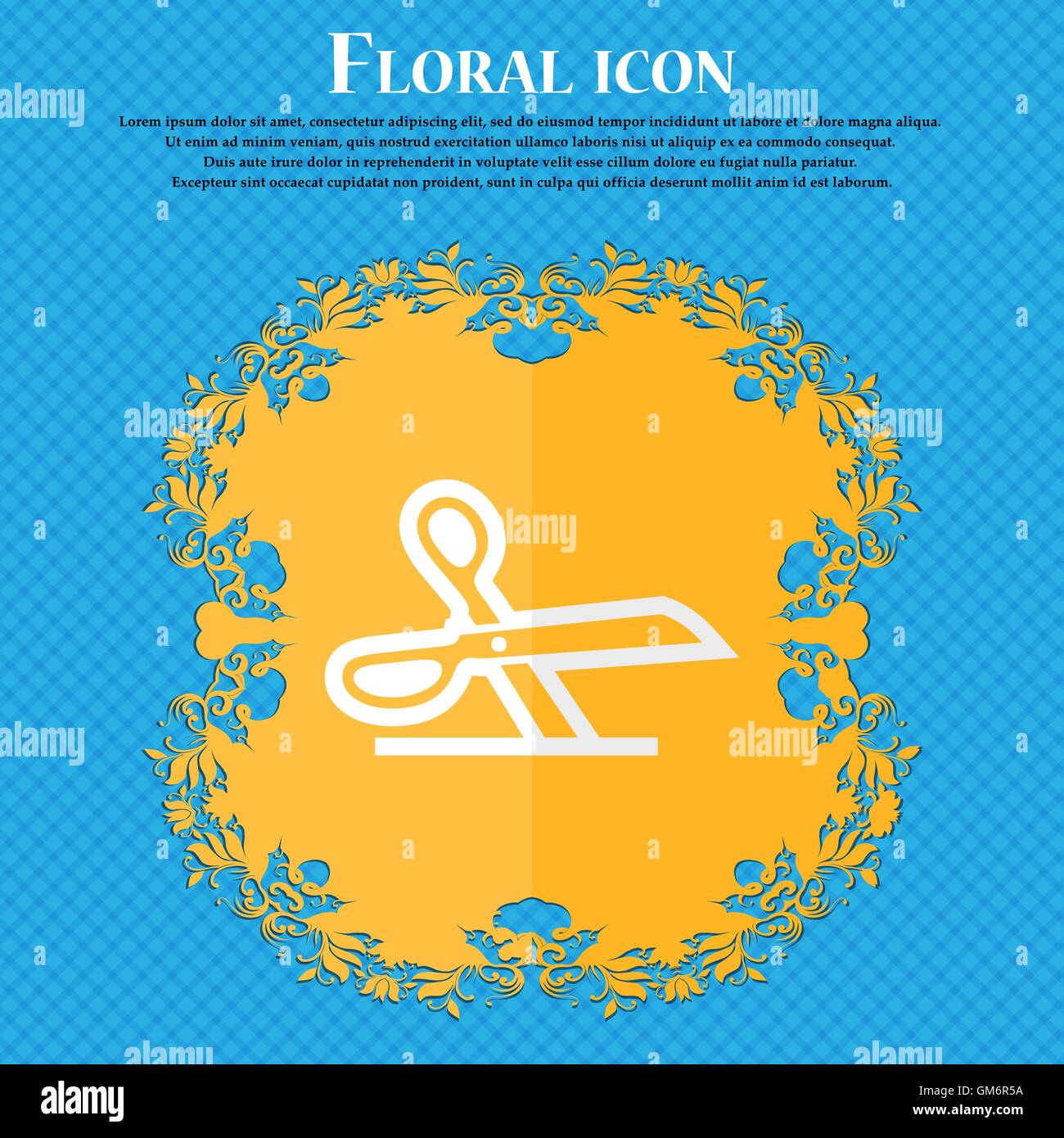 scissors. Floral flat design on a blue abstract background with place ...