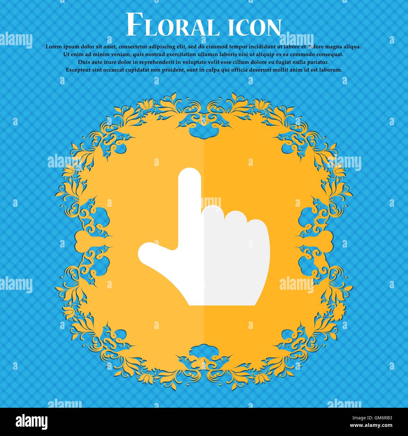 pointing hand . Floral flat design on a blue abstract background with ...