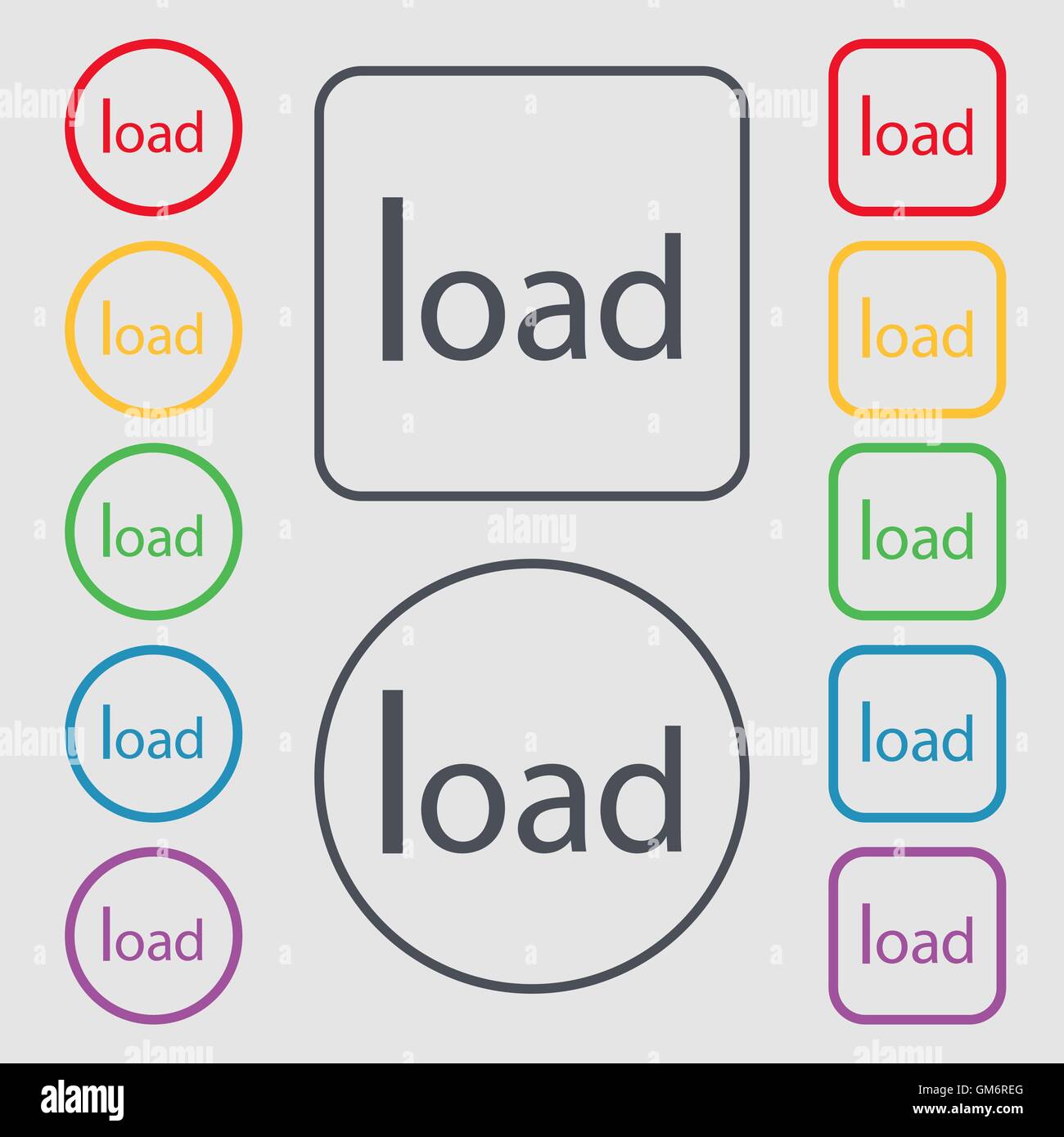 Download now icon. Load symbol. Symbols on the Round and square buttons ...