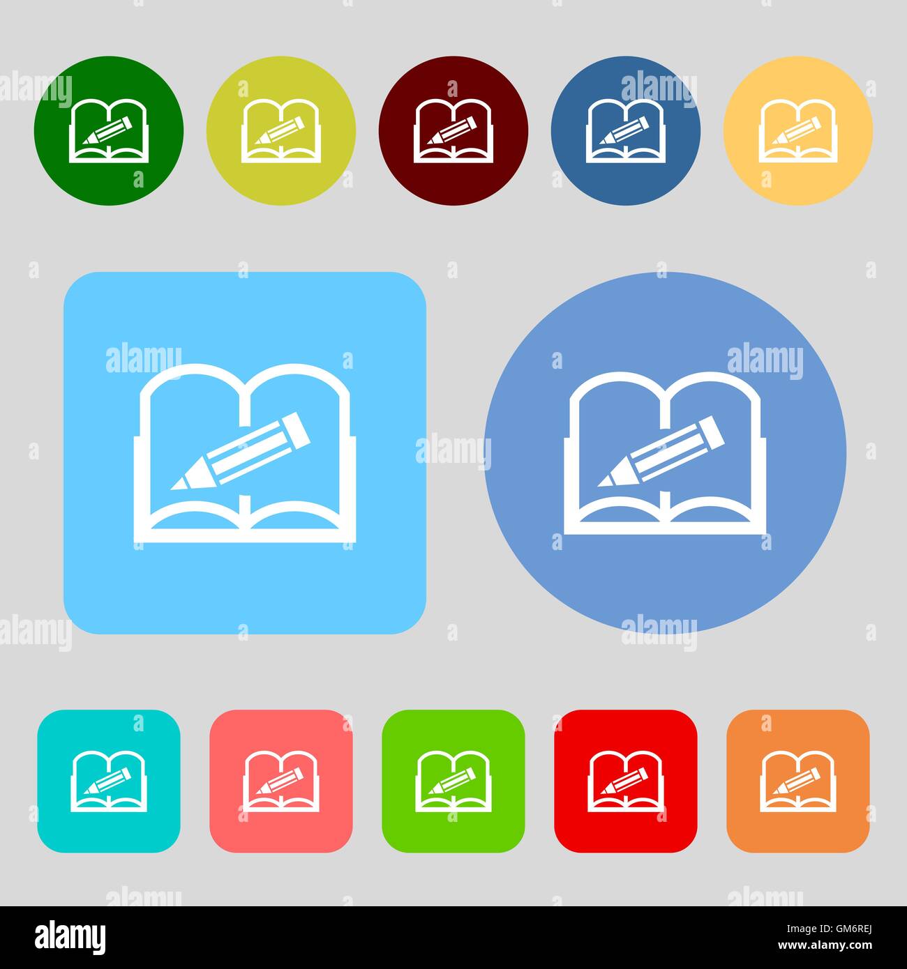 Book sign icon. Open book symbol. 12 colored buttons. Flat design ...