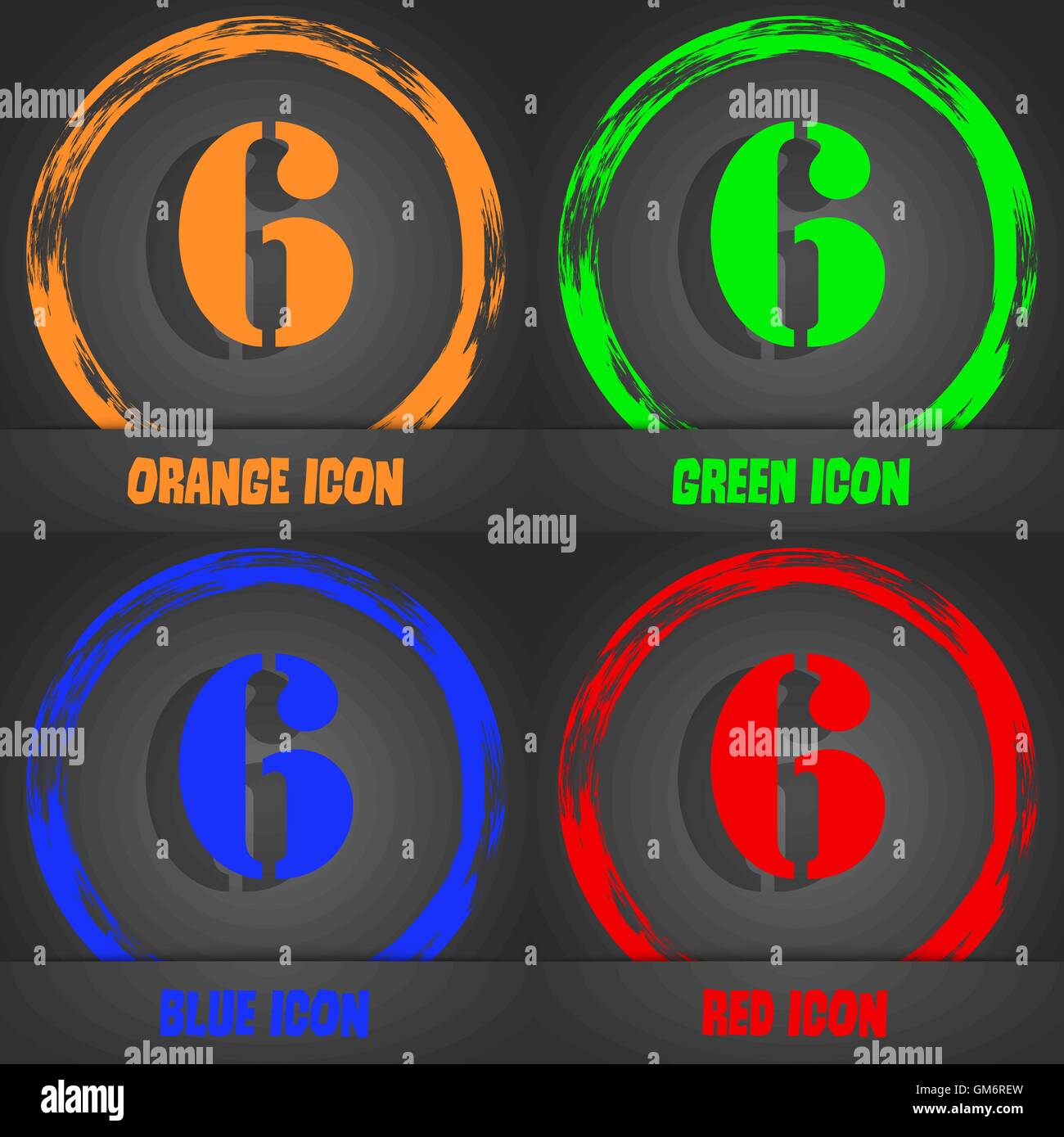 number six icon sign. Fashionable modern style. In the orange, green ...