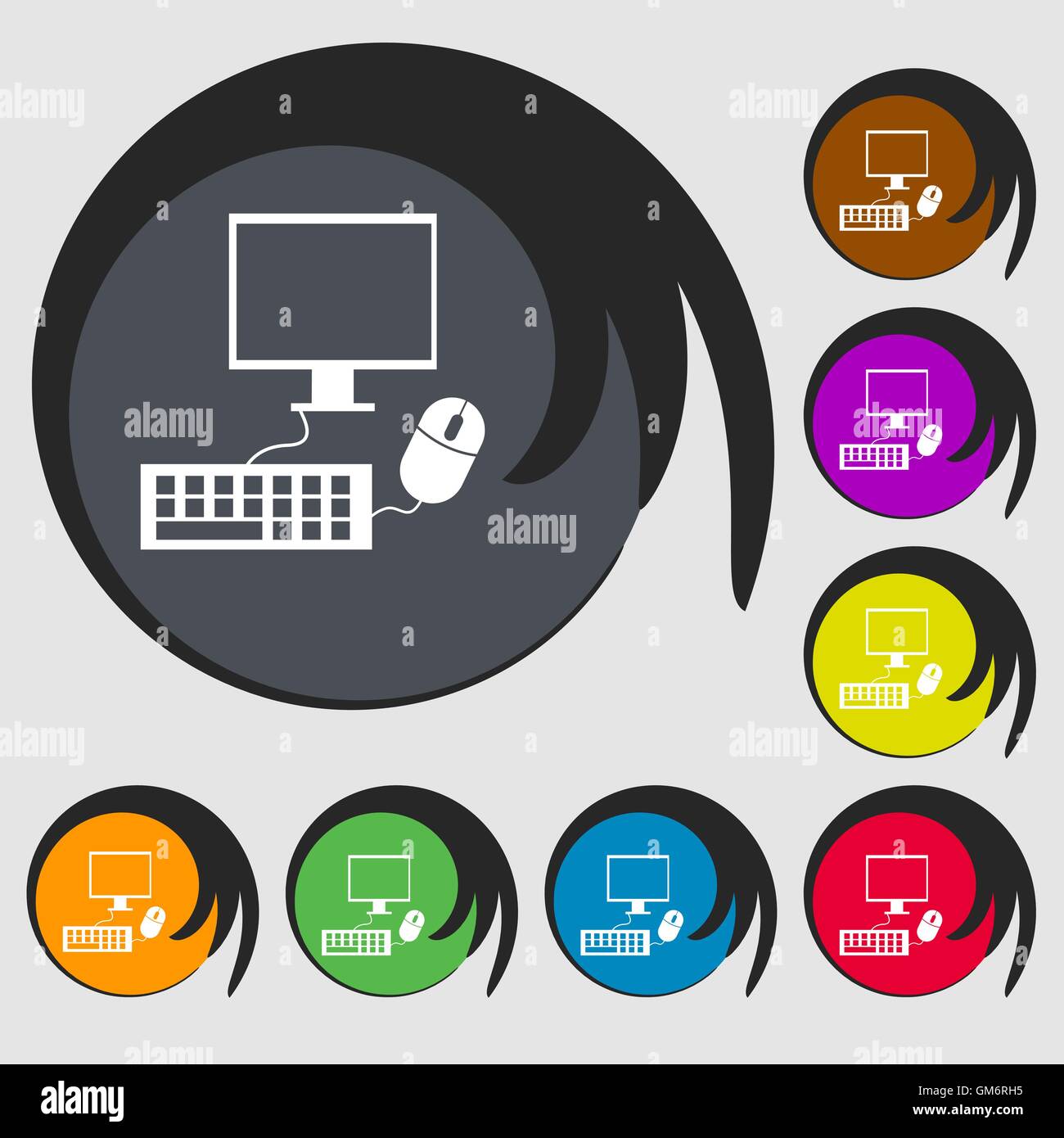 Computer widescreen monitor, keyboard, mouse sign icon. Symbols on ...