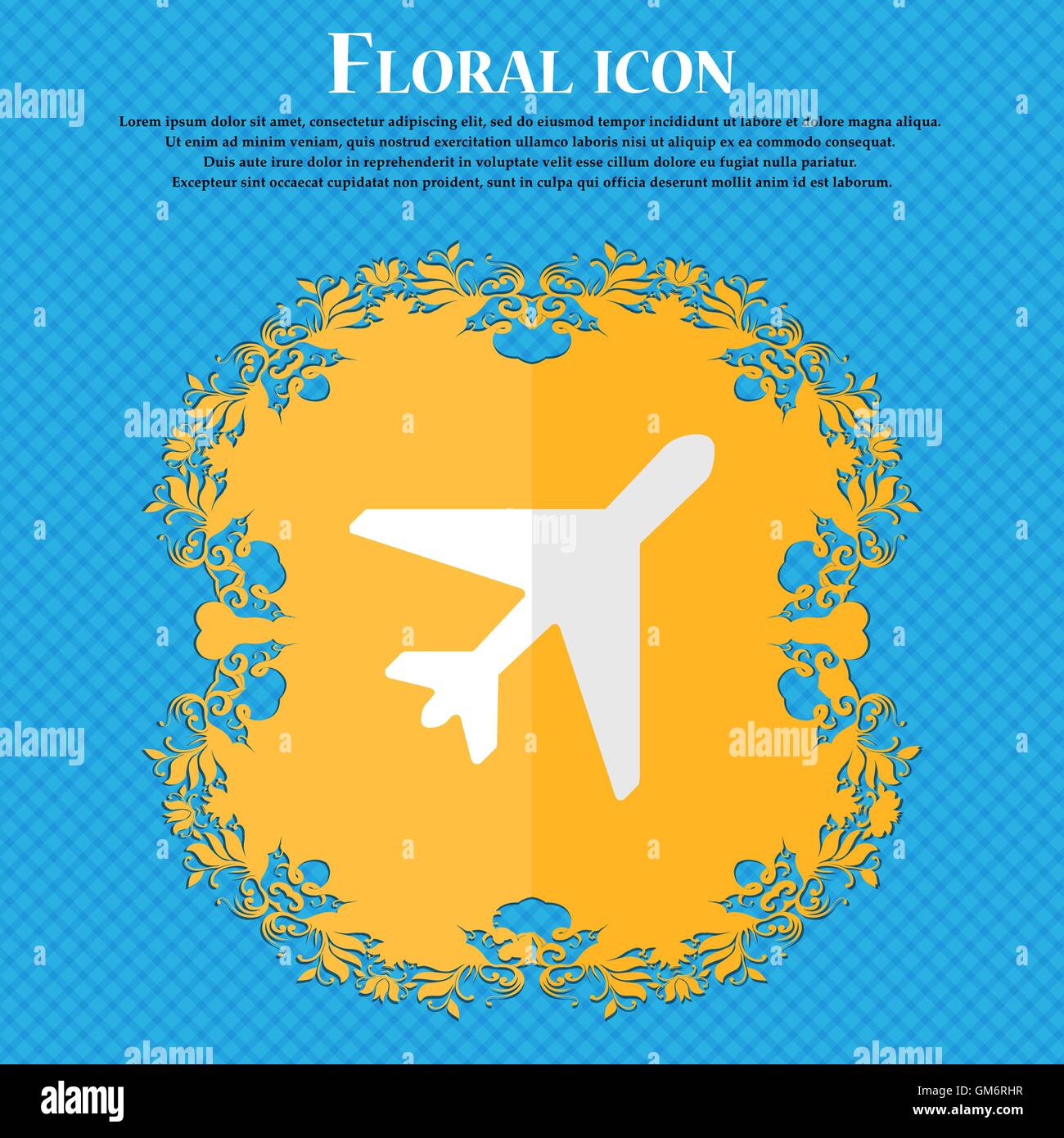 airplane. Floral flat design on a blue abstract background with place ...