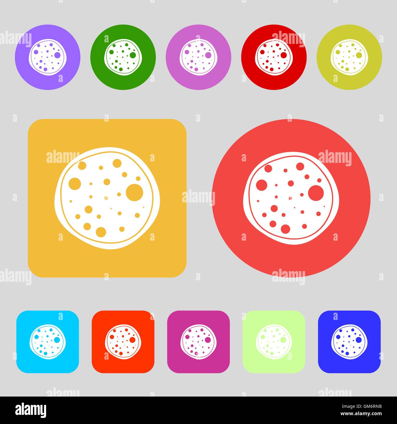 Pizza Icon. 12 colored buttons. Flat design. Vector Stock Vector Image ...