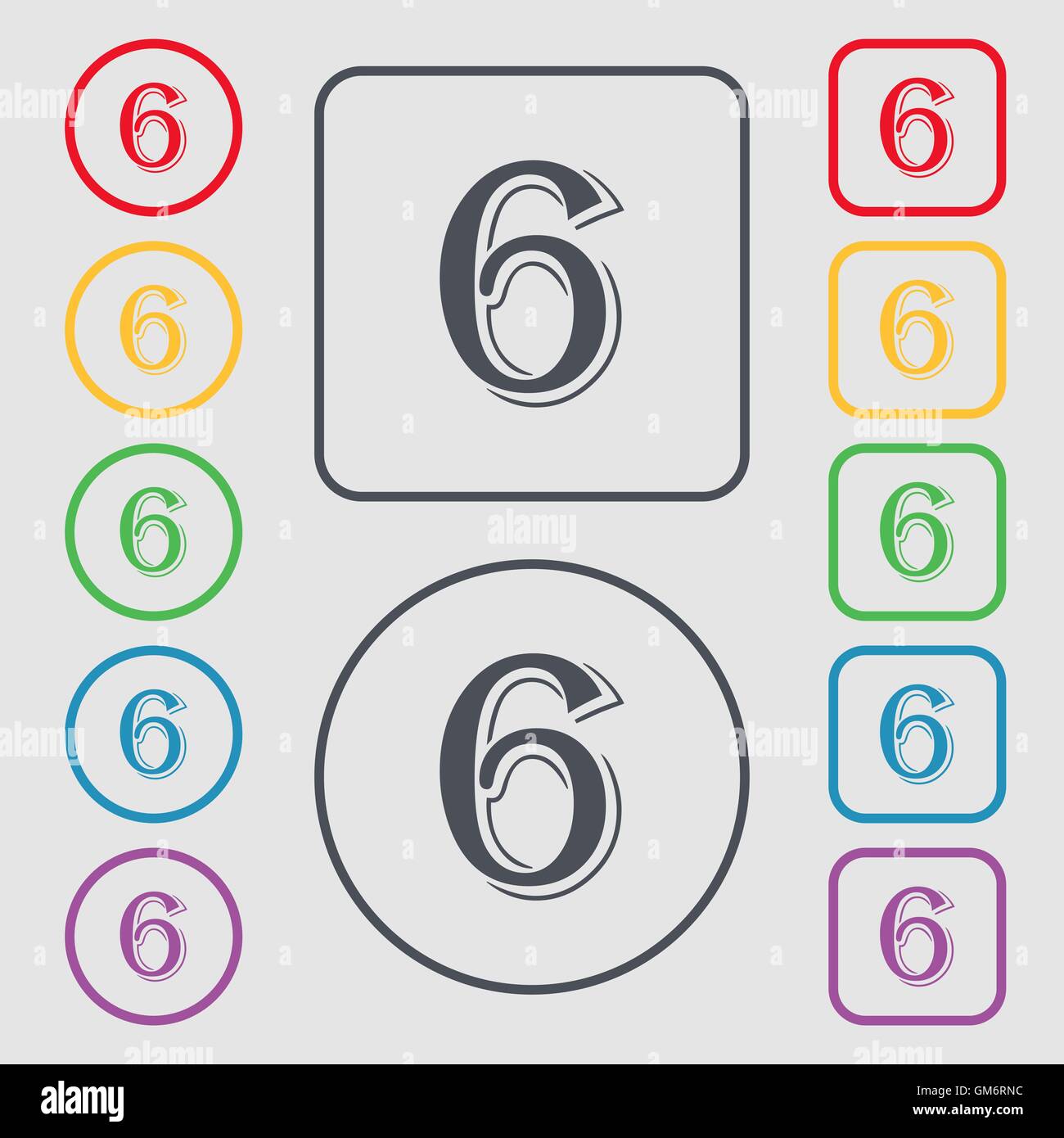 number six icon sign. Symbols on the Round and square buttons with ...