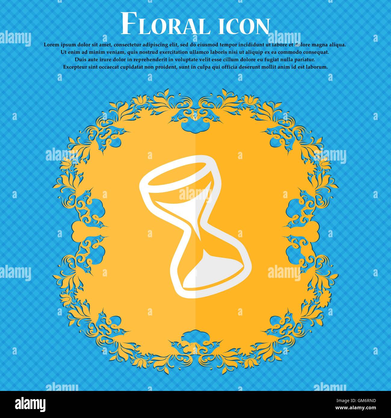 hourglass. Floral flat design on a blue abstract background with place ...