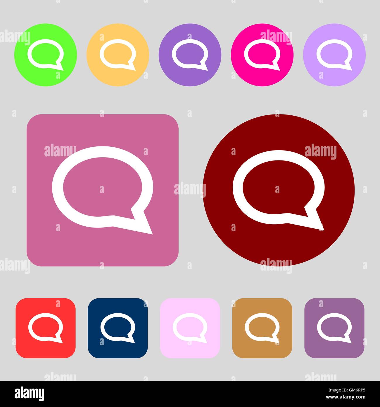 Speech bubble icons. Think cloud symbols. 12 colored buttons. Flat ...