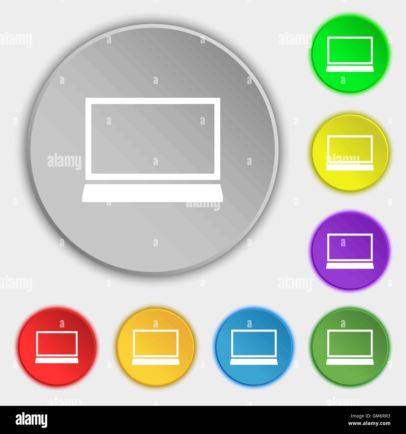Laptop sign icon. Notebook pc symbol. Symbols on eight flat buttons ...