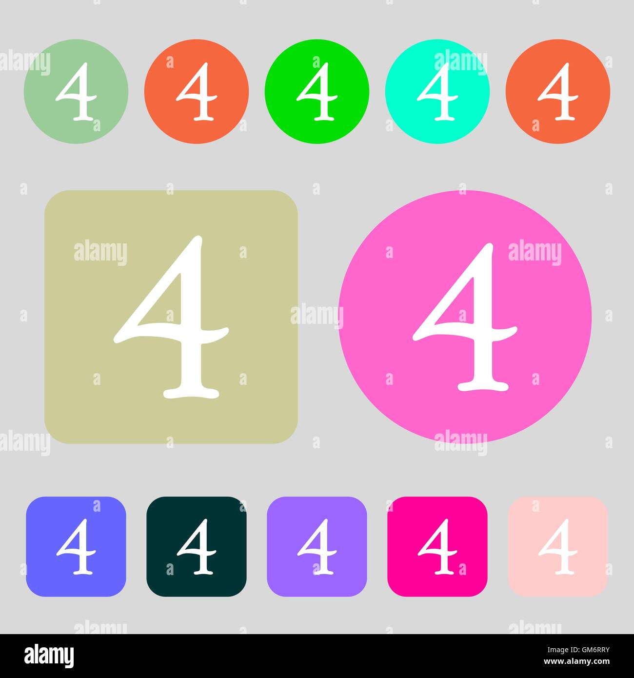 number four icon sign. 12 colored buttons. Flat design. Vector Stock ...