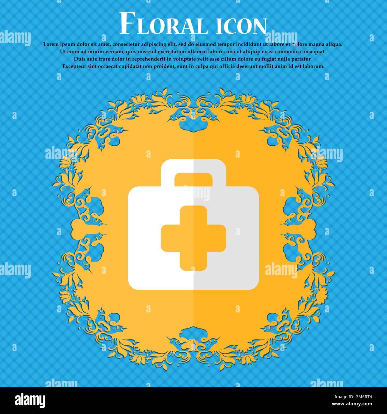 first aid kit. Floral flat design on a blue abstract background with ...