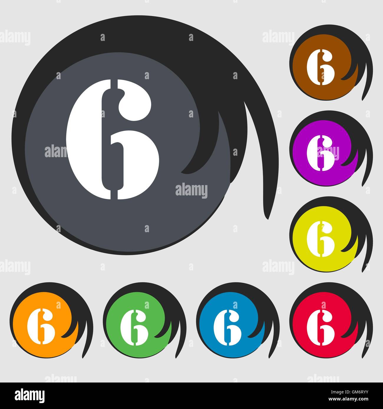 number six icon sign. Symbols on eight colored buttons. Vector Stock ...