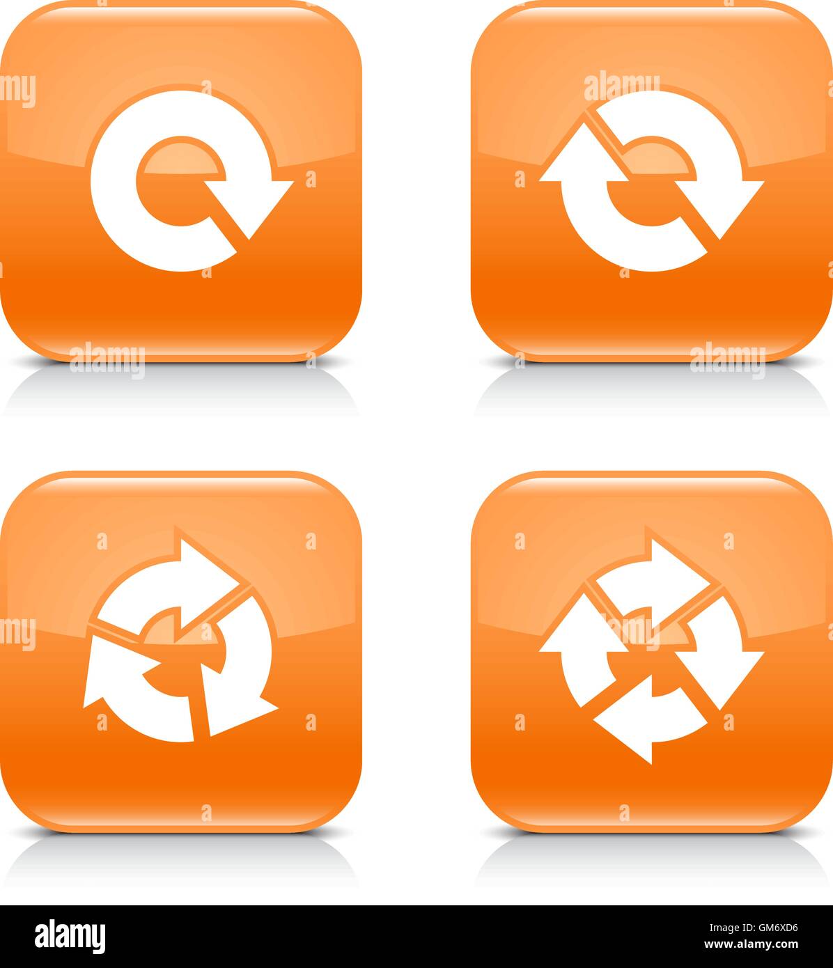 4 arrow icon. White refresh, reload, rotation, repeat sign. Set 04. Orange rounded square button ...