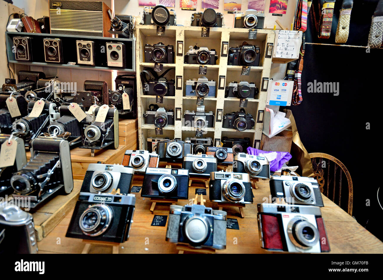 London England, UK. Camden Market - stall with vintage cameras Stock ...