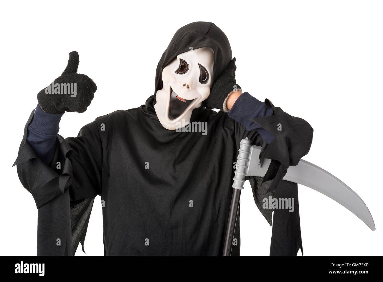 Kid with reaper mask in Halloween costume isolated in white Stock Photo ...