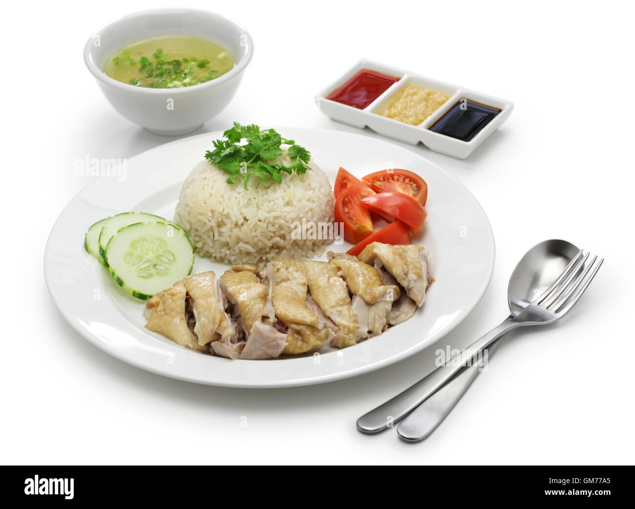 Hainanese chicken rice, singapore cuisine isolated on white background ...