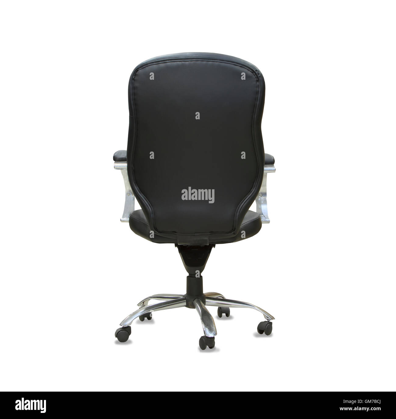 back view of modern office chair from black leather. Isolated Stock ...