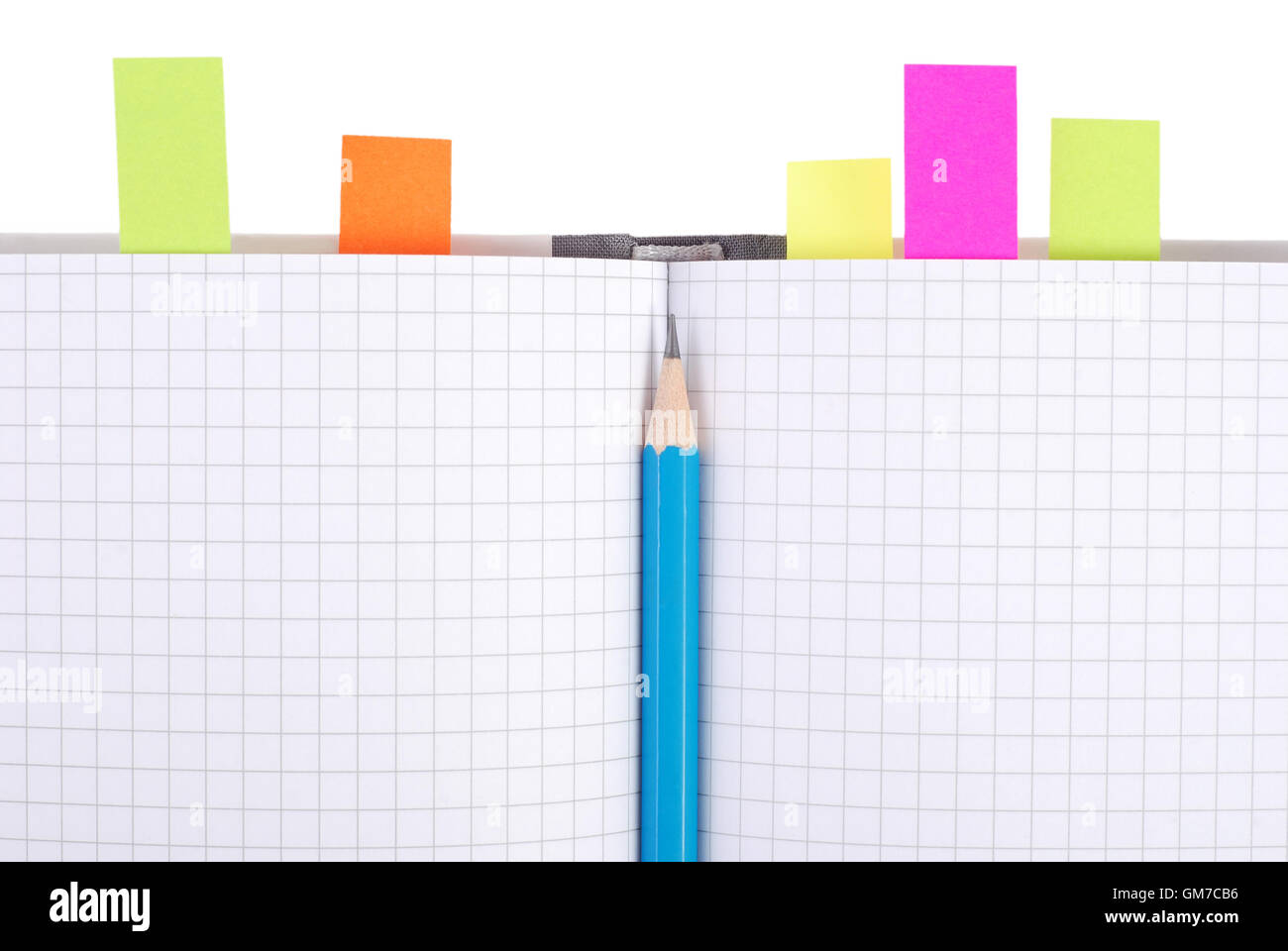 Notebook with pencil and bookmarks Stock Photo - Alamy