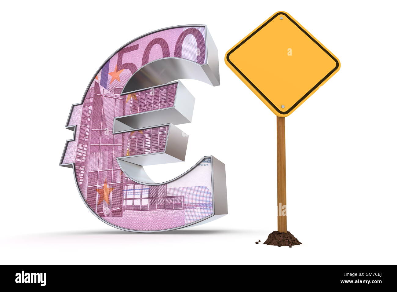 Euro with Yellow Warning Sign - 500 Euros Note Texture Stock Photo - Alamy