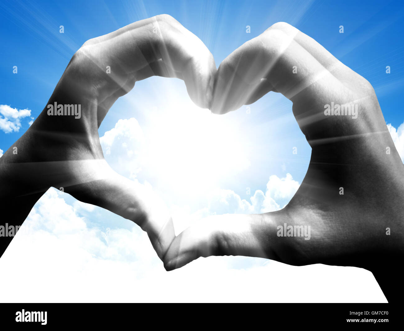love shape hand silhouette in sky Stock Photo - Alamy